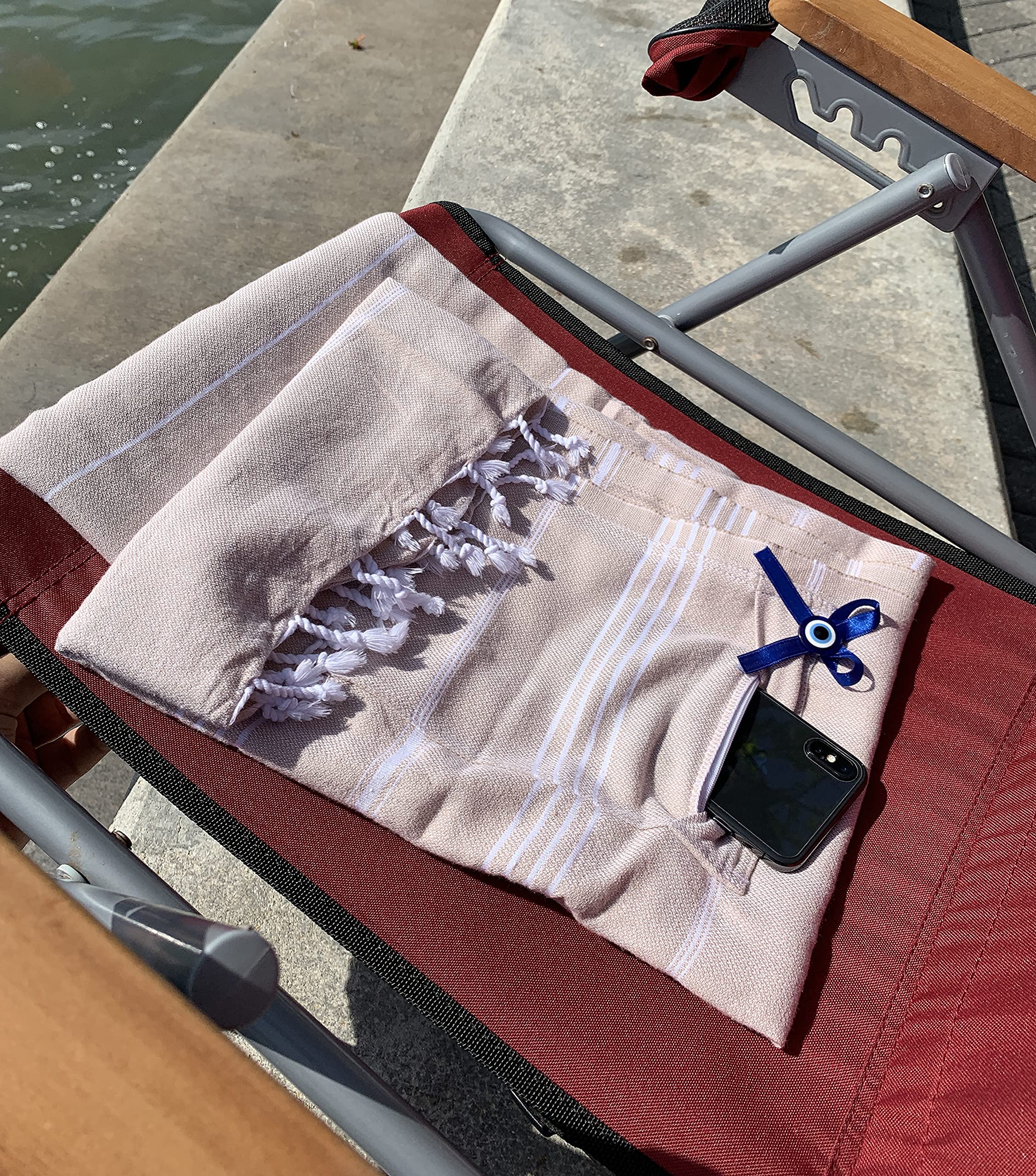 Turkish Beach Towel Oversized Sand Free Cotton Blanket with Hidden Pocket 38x75 Extra Large Packable Travel Bath Towel for Adults Gift Men Women Made in Turkey