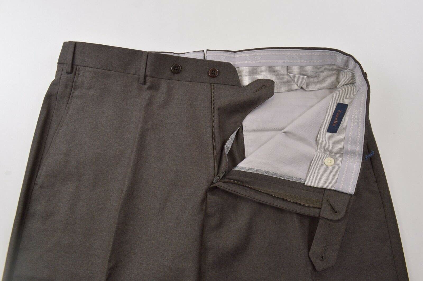 Zanella Platinum Parker Tasmanian Super 150's Wool Men Trousers - Modern Fit Flat Front Dress Pants (Dark Brown 36)