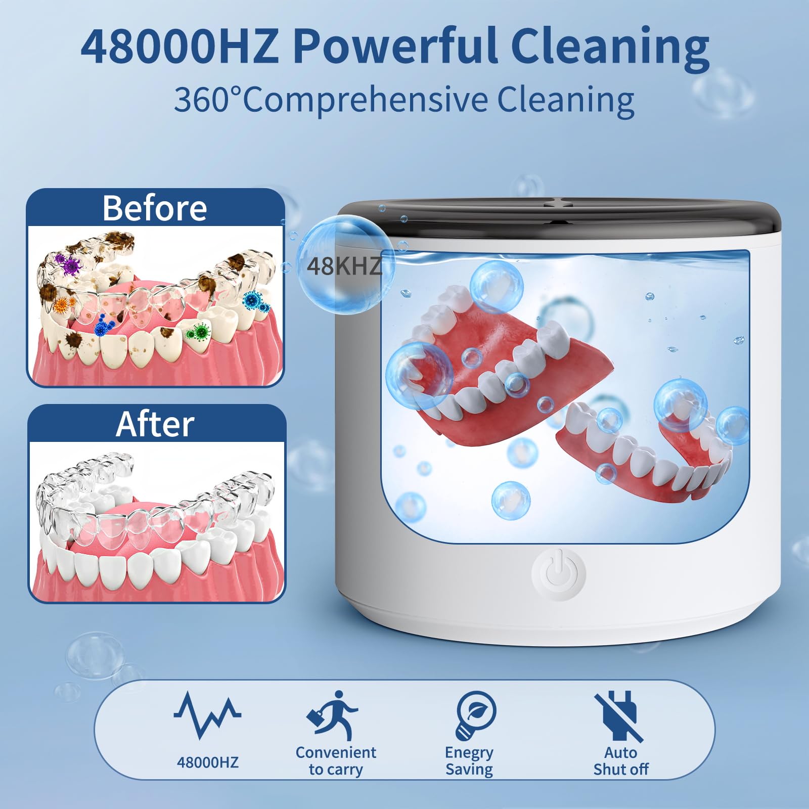 Ultrasonic Retainer Cleaner for Dentures - Jewelry Cleaner for Retainer, Aligner, Jewelry, Mouth Guards, Toothbrush Head, Shaver Head