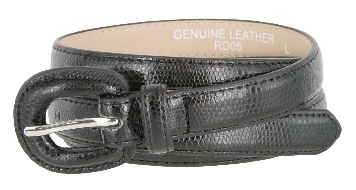 Women's Skinny Snakeskin Embossed Genuine Leather Dress Belts 3/4" or 19mm (Black, Large)