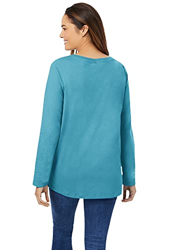Woman Within Women's Plus Size Perfect Long-Sleeve V-Neck Tee - 2X, Waterfall