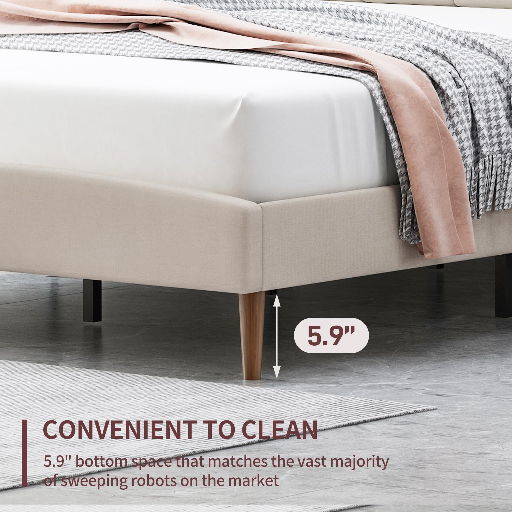 Zanmintaobo Upholstered Platform Bed Frame/Mattress Foundation/Wood Slat Support/No Box Spring Needed/Easy Assembly (Full, Beige)