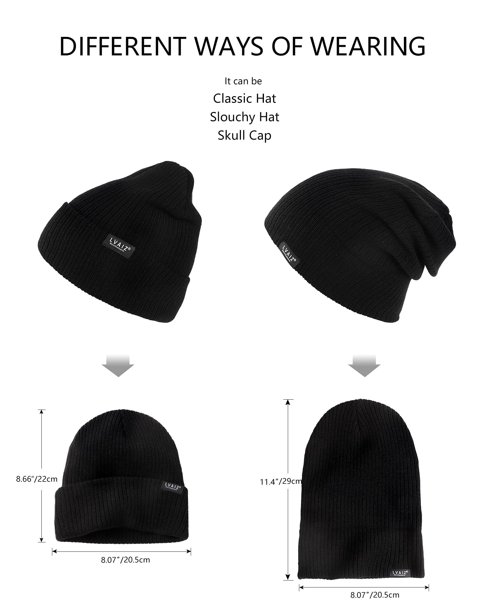 Winter Beanie Hats for Women Soft Knitted Cuffed Watch Cap Classic Stretchy Knit Warm Cap for Men Black