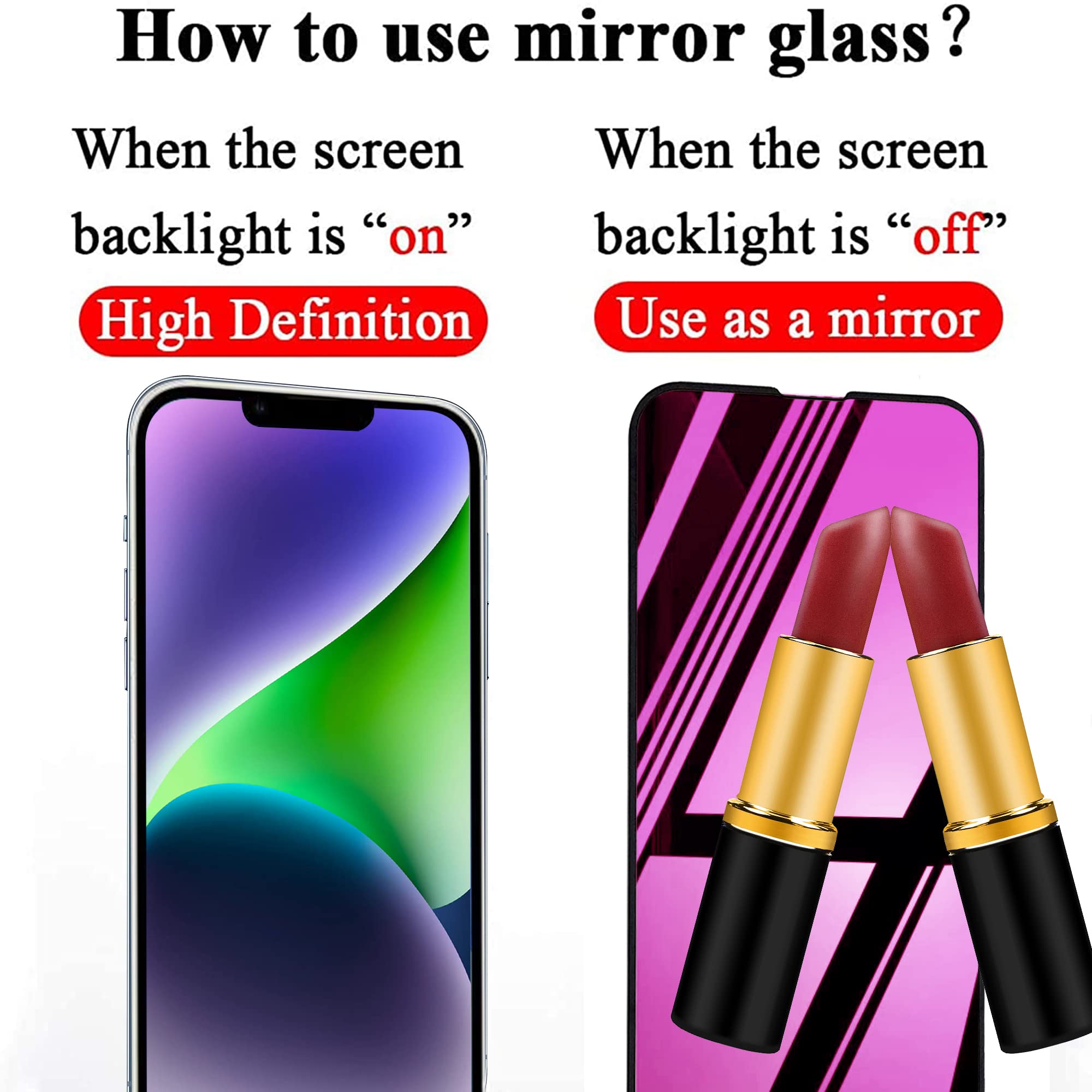 Umhlaba Compatible with iPhone 14 Max Screen Protector Mirror Effect colorful Mirrored Tempered Glass Bubble Free Case Friendly Full coverage film HD Clear 6.7 inch 2 Pack (Purple)