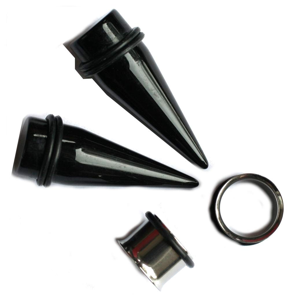 Zaya Body Jewelry PAIR 3/4" 19mm Black Tapers and 316L Steel Tunnels Ear Stretching Kit …