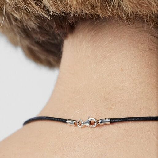 TOUS Black Leather Choker for Women with Sterling Silver Clasps, Length 40 cm Chokers Collection
