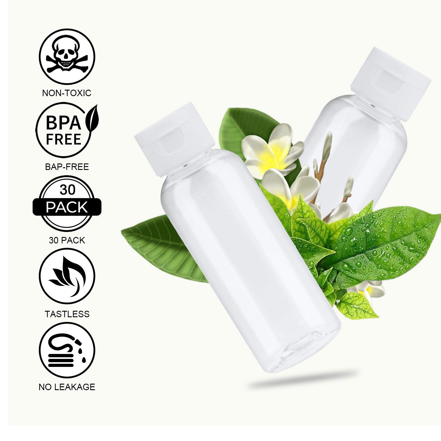 Woaiwo-q Travel Bottles TSA Approved,2 oz Plastic Bottles Small Squeeze Bottles Leak Proof Silicone Travel Size Containers with Flip Cap (30 Bottles)