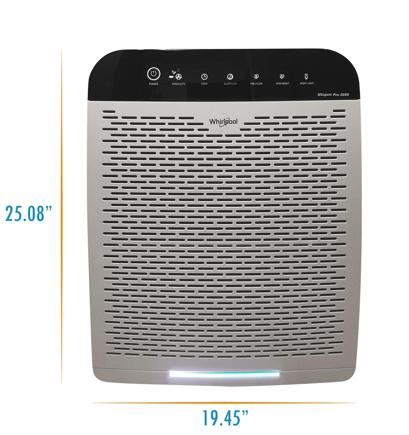 Whirlpool WPPRO2000P Whispure True Hepa Air Purifier, Activated Carbon, 508 Sq Ft, Smart Auto Mode, Ideal for Allergies, Odors, Pet Dander, Mold, Smoke, Wildfire, Germs - Pearl White