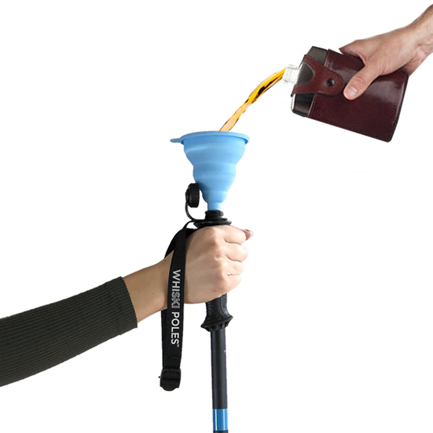 WhiSki Poles Original Best Gift for Skiers - SKI Pole FLASKS Holding 16 oz + Free Collapsible Funnel + Stickers