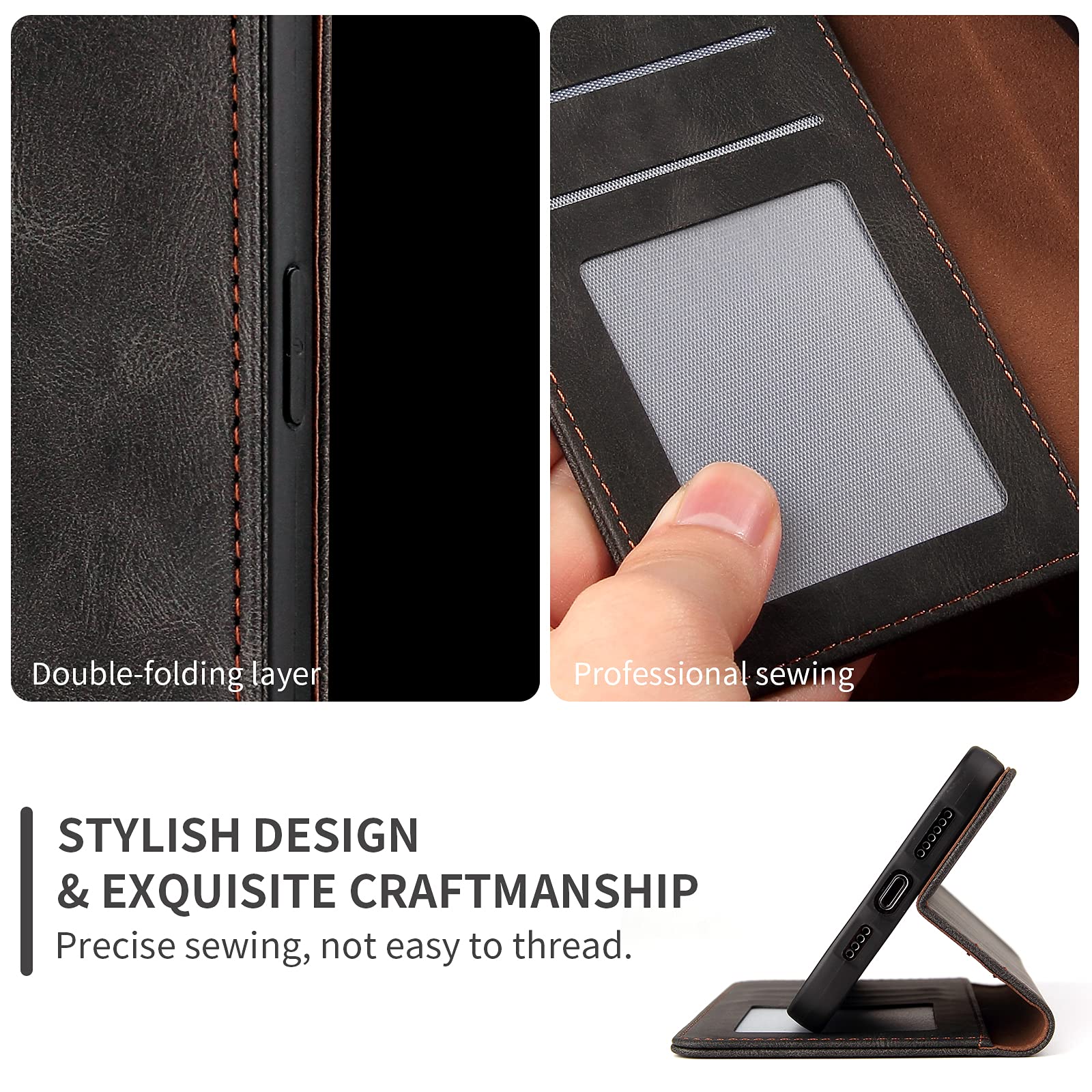 ZCDAYE Case for iPhone SE 2022 5G/iPhone SE 2020/iPhone 7/iPhone 8, PU Leather Lightweight Folding Phone Case for iPhone SE 2022(SE3)/iPhone SE 2020(SE2)/iPhone 7/8- Black