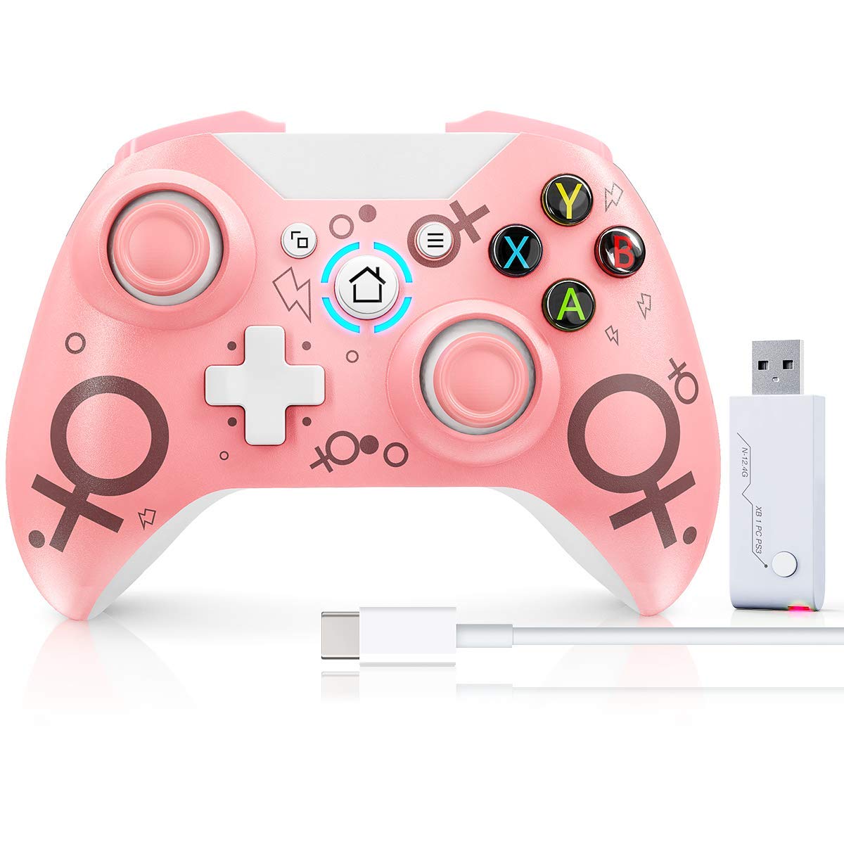 Wireless Controller for Xbox One, Fit for Xbox Series X/S/Xbox One S/One X/One Elite/Windows 7/8/10/PS3 /,Usergaing Wireless PC Gamepad with 2.4GHZ Wireless Adapter Pink-No Audio Jack