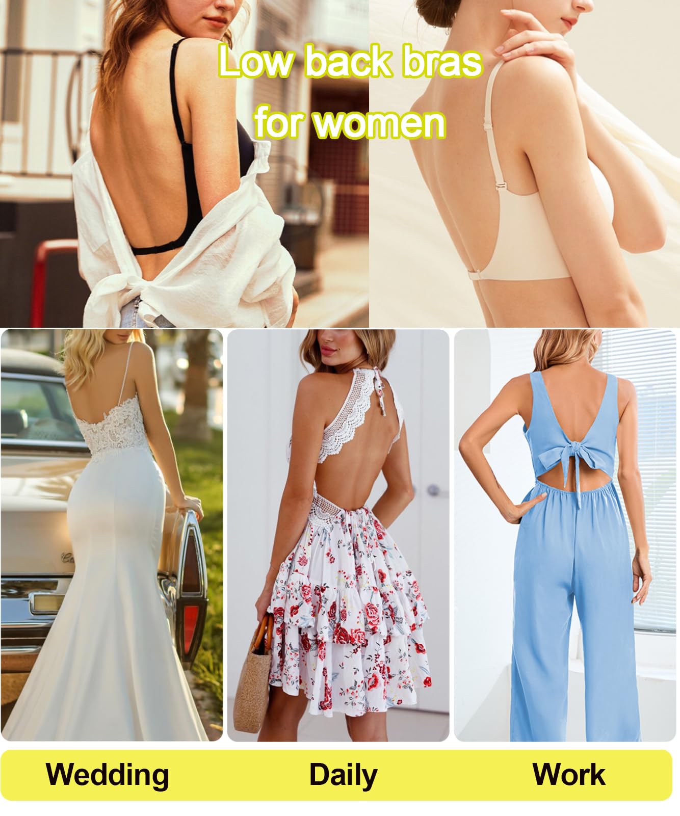 ZITAIMEI Low Back Seamless Bras Multiway Convertible Strap Halter Lifting Bra Spaghetti Strap Wire-Free Padded Backless