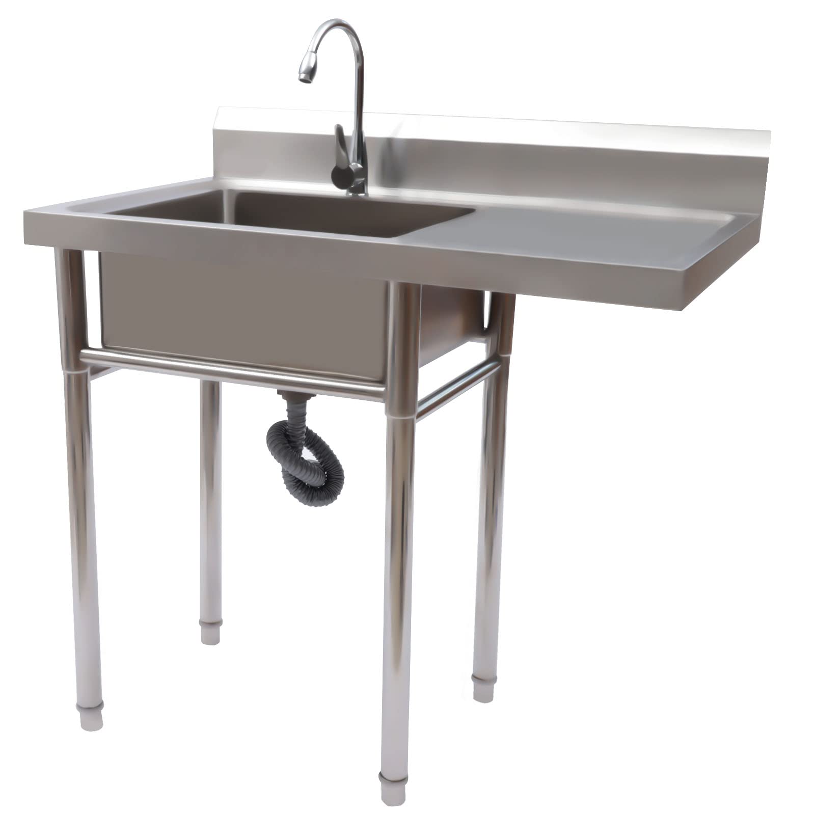 Utility Sink,Stainless Steel Kitchen Sink,Single Bowl Commercial Sink Drain Board Catering Prep Sink with Faucet and Sink for Restaurant,Laundry,Backyard,Garages 39.3 * 23.6 * 36.7in