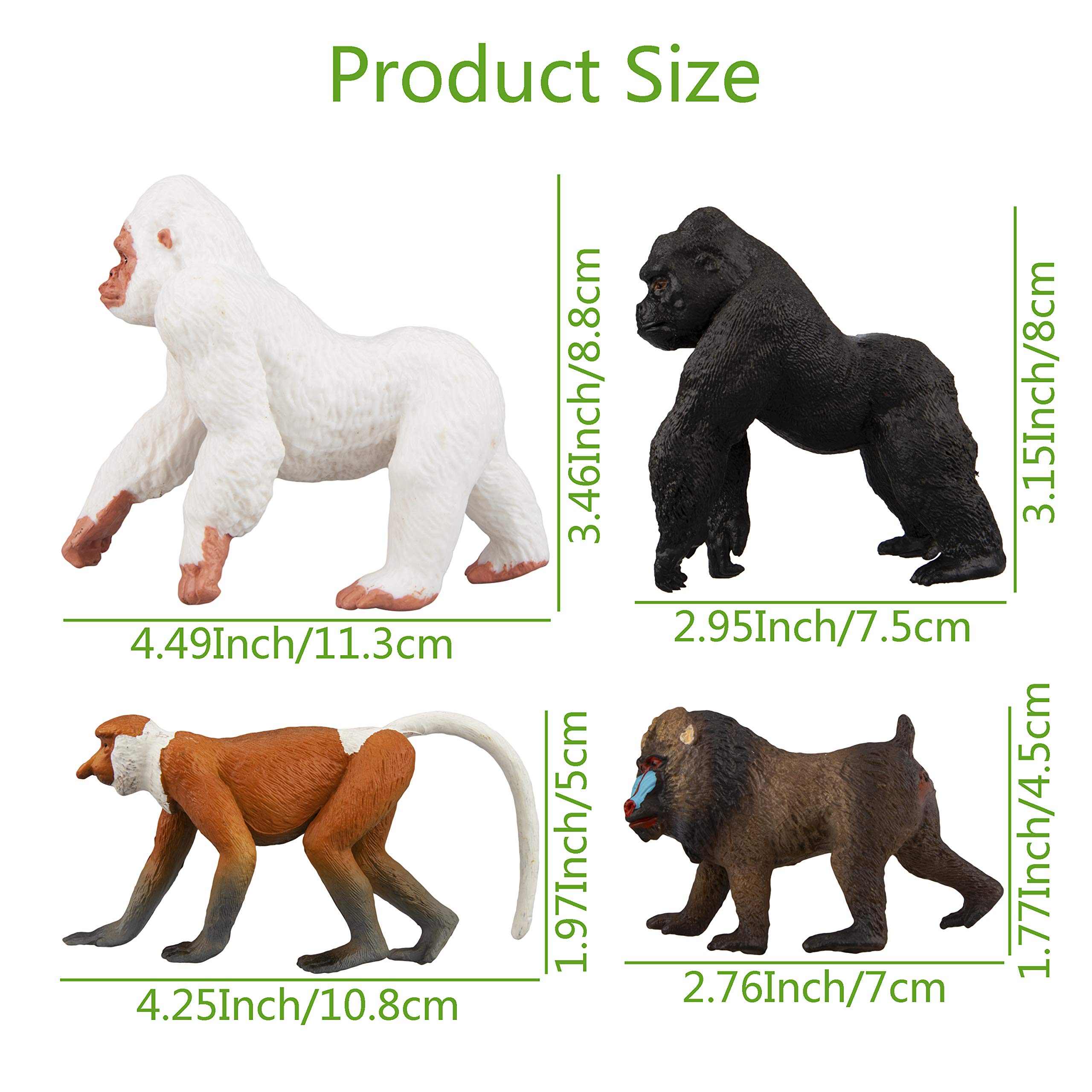 Toymany 14PCS Monkeys Gorillas Figurines Playset, Plastic Jungle Animals Monkey Toy Set Included Chimpanzee Mandrill Gibbons, Cake Toppers Christmas Birthday for Kids Todllers