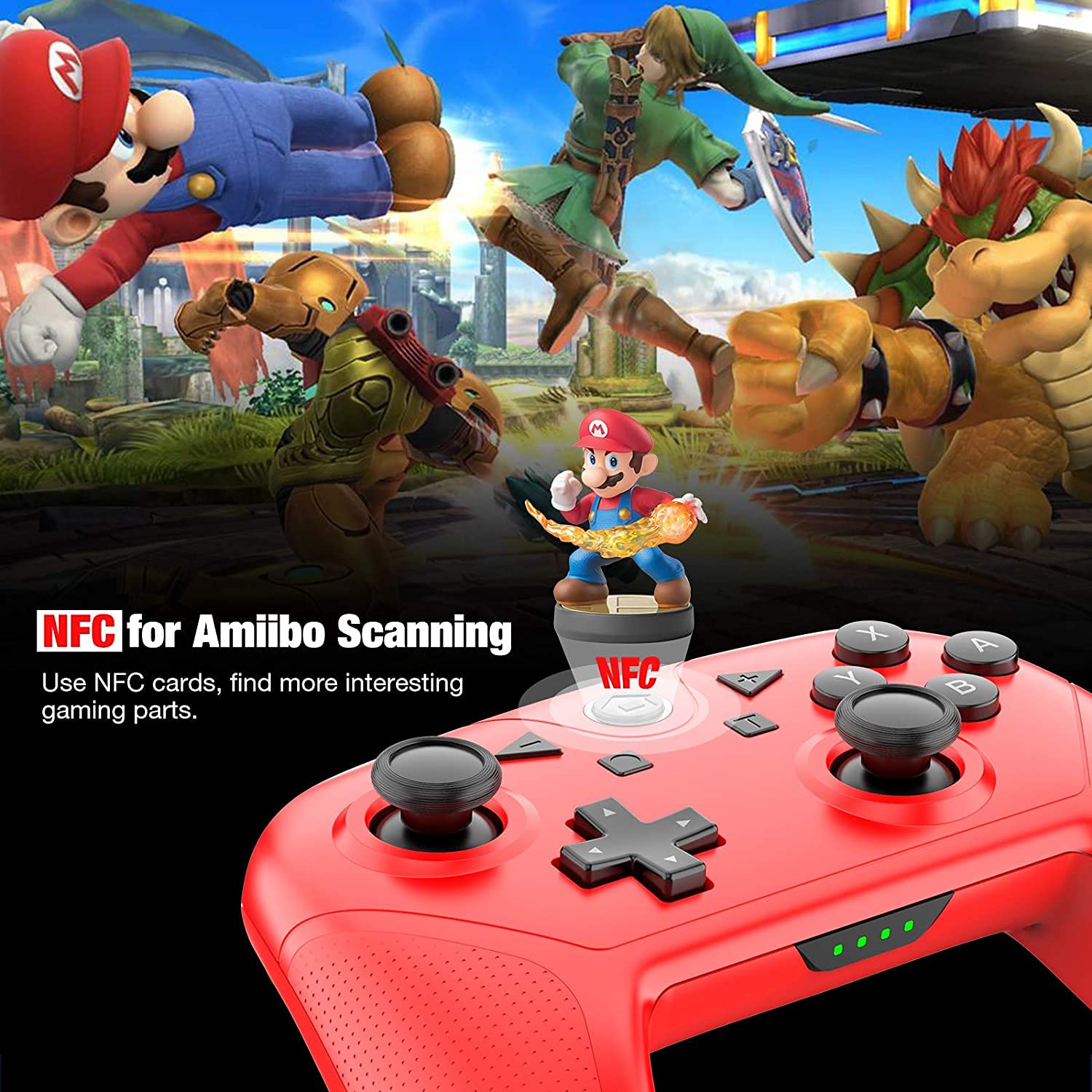Wireless Switch Controller for Switch/Switch Lite, Enhanced Switch Pro Remote Controller Gamepad with NFC Function,Turbo Dual Vibration, Screenshot,6 Axis Motion Control (Red)