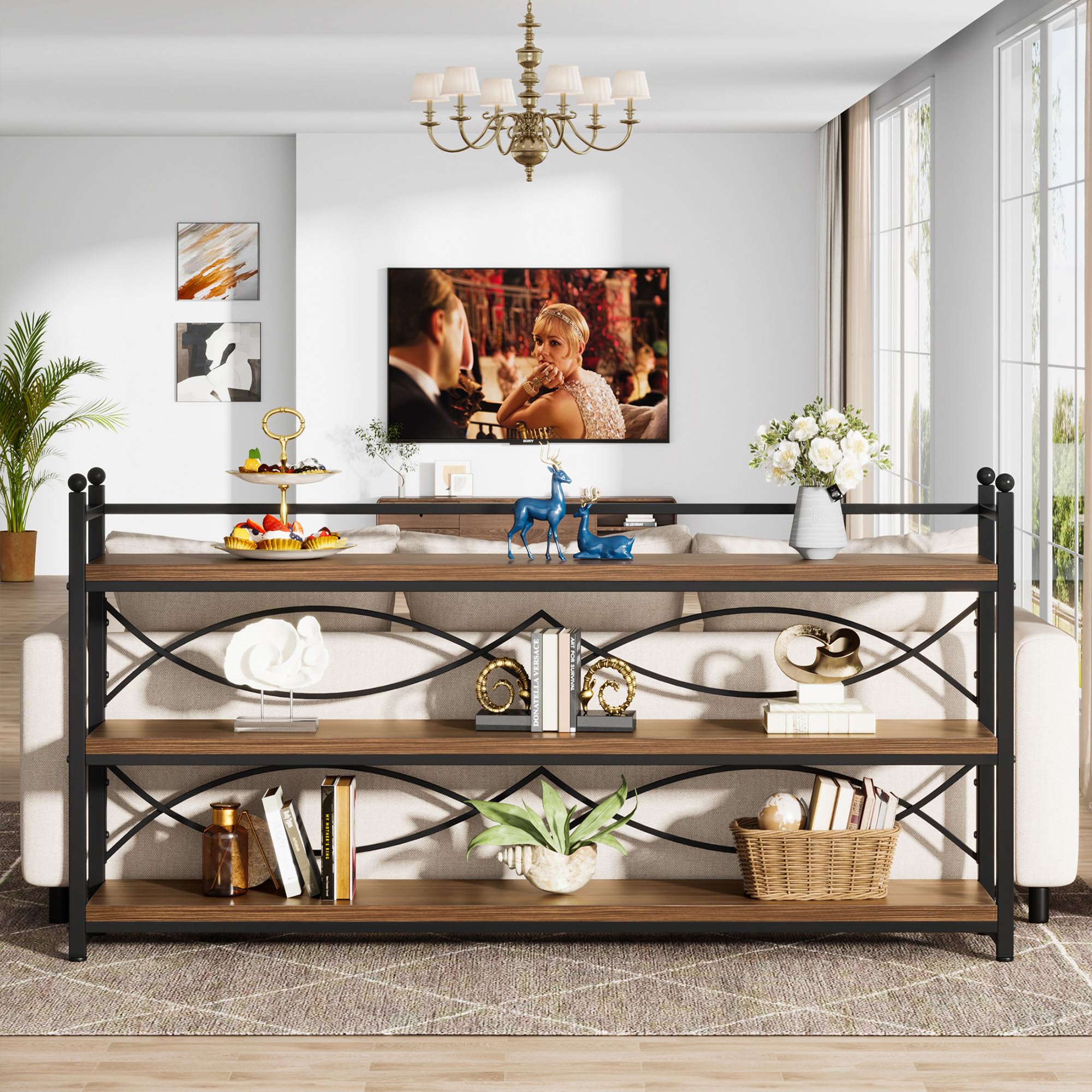 Tribesigns 70.9-Inch Long Console Table with Storage 3-Tier Extra Long Console Table Sofa Table Behind Couch Entryway Table, Rustic TV Stand Hallway Table for Living Room Entryway