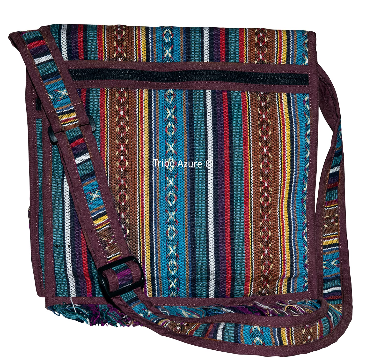 Tribe Azure Woven Adjustable Strap Shoulder Bag Hobo Messenger Women Fashion Handbag Unique Roomy Tassel (Woven Blue)