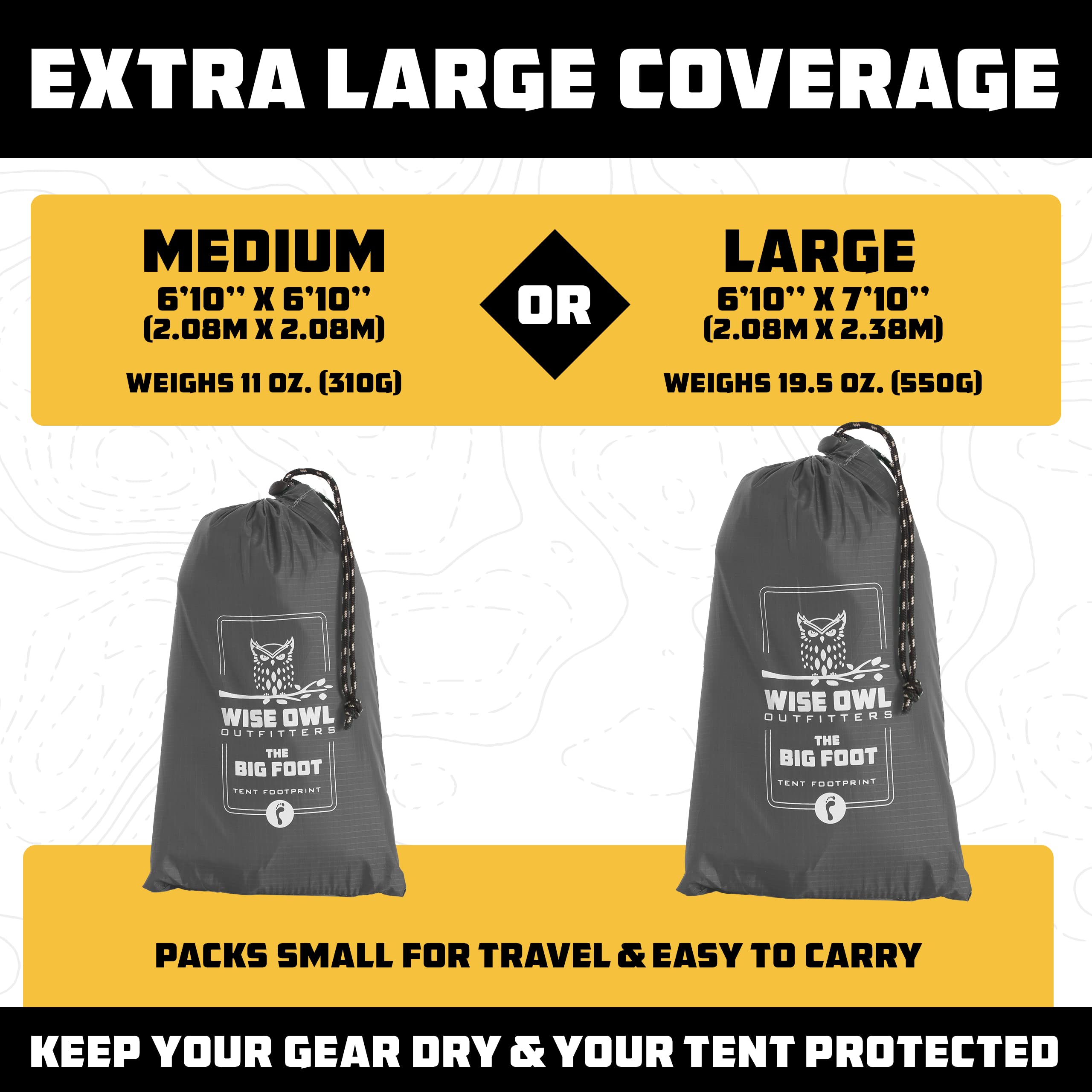 Wise Owl Outfitters Camping Tarp Waterproof for Under Tent - Camping Gear Must Haves w/Easy Set Up Including Tent Stakes and Carry Bag - Medium Grey