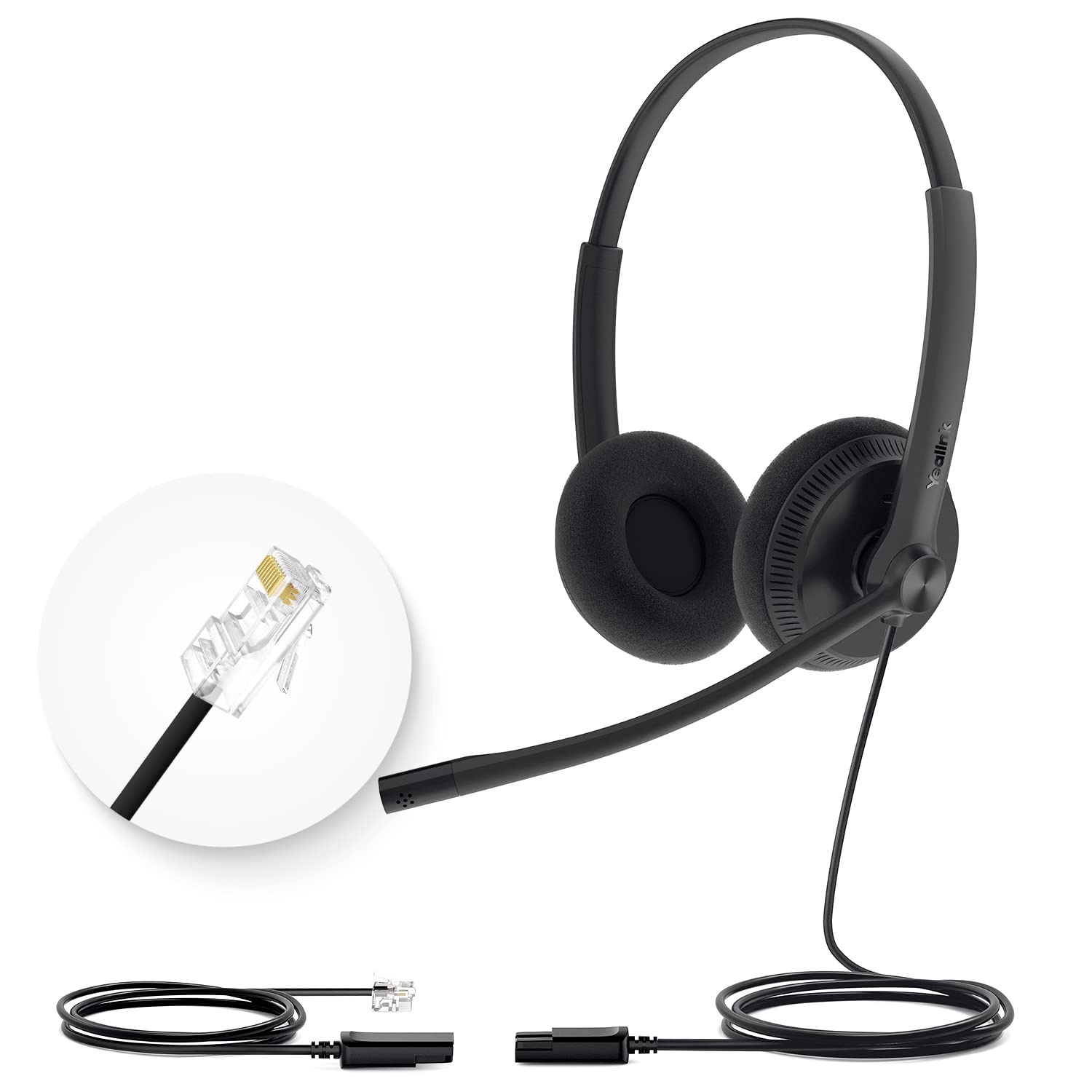 Yealink Phone Headsets for Office Phones YHS34 Lite QD to RJ9 Wired Headset for Yealink Compatible with Poly Snom Grandstream Phones Desk Landline Headset with Microphone -Dual/111g/2.1m Cable