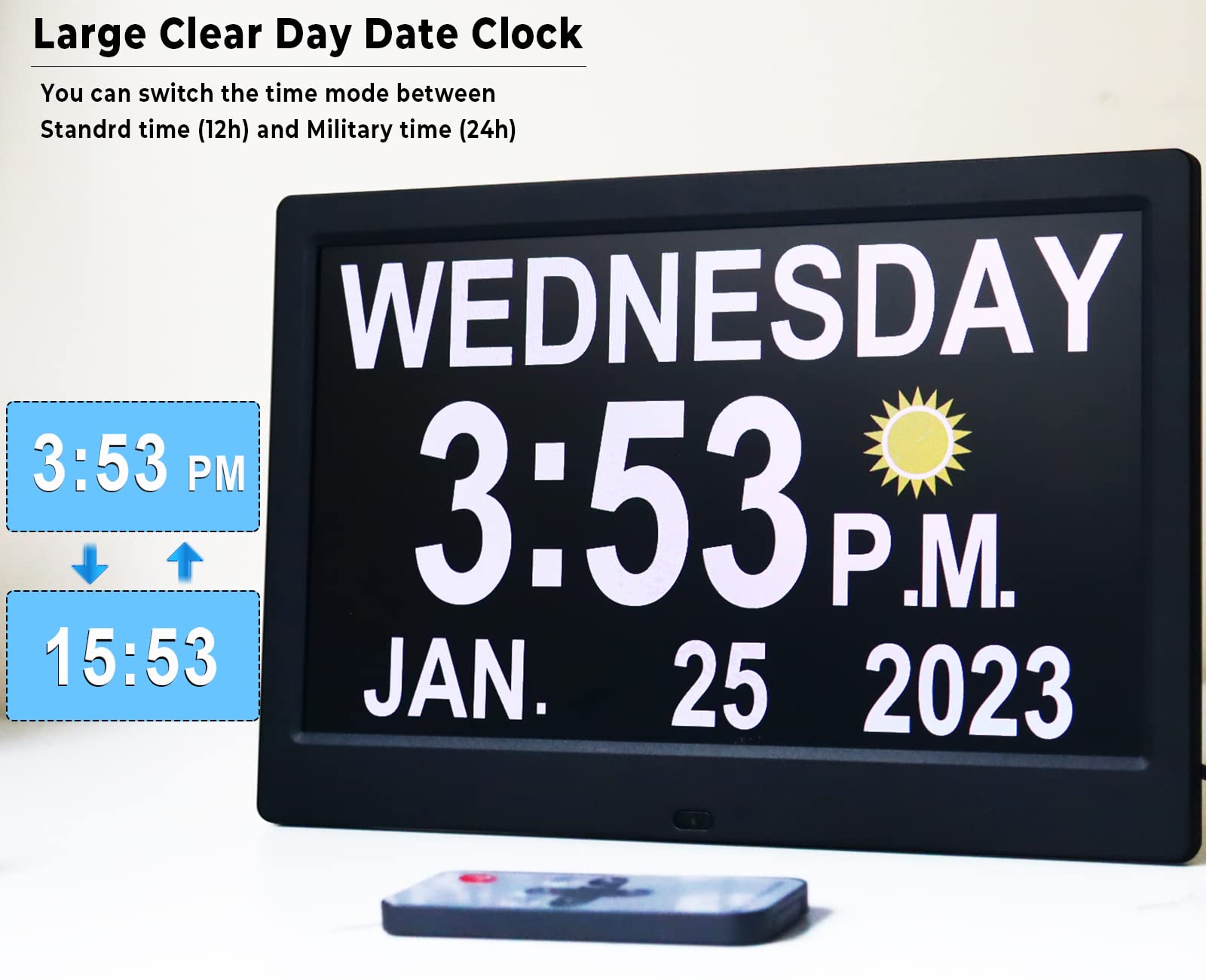 Véfaîî 11.5 '' Ultra Large Digital Clock with 19 Alarms & 20 Custom Reminders, Auto DST & Dimming Clock for Wall and Table, Calendar Clock for Seniors Vision Impaired Memory Loss,Black (QM1001-BLACK)