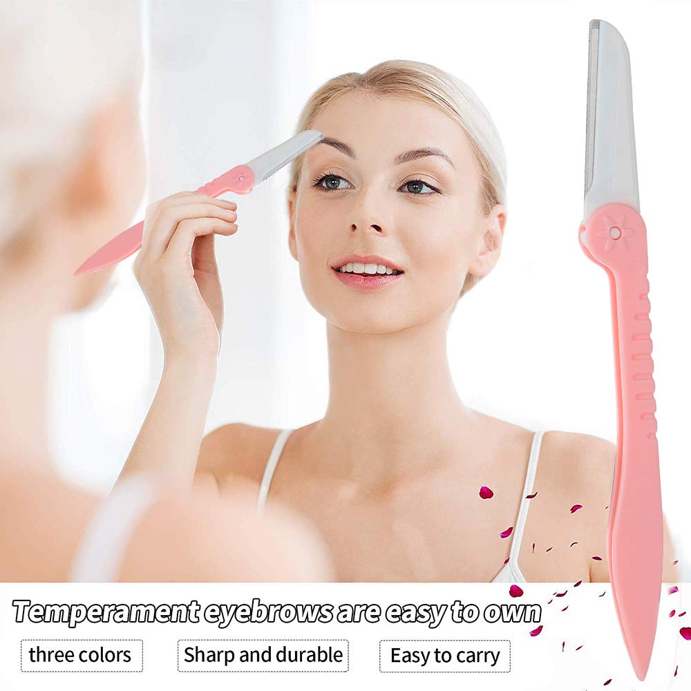 Yousha Foldable Eyebrow Razor and Facial Razors for Women, Men, Multipurpose Exfoliate Dermaplane Tool Trim and Shave Groom, Eyebrow Shaper with Plastic Box, 4pcs