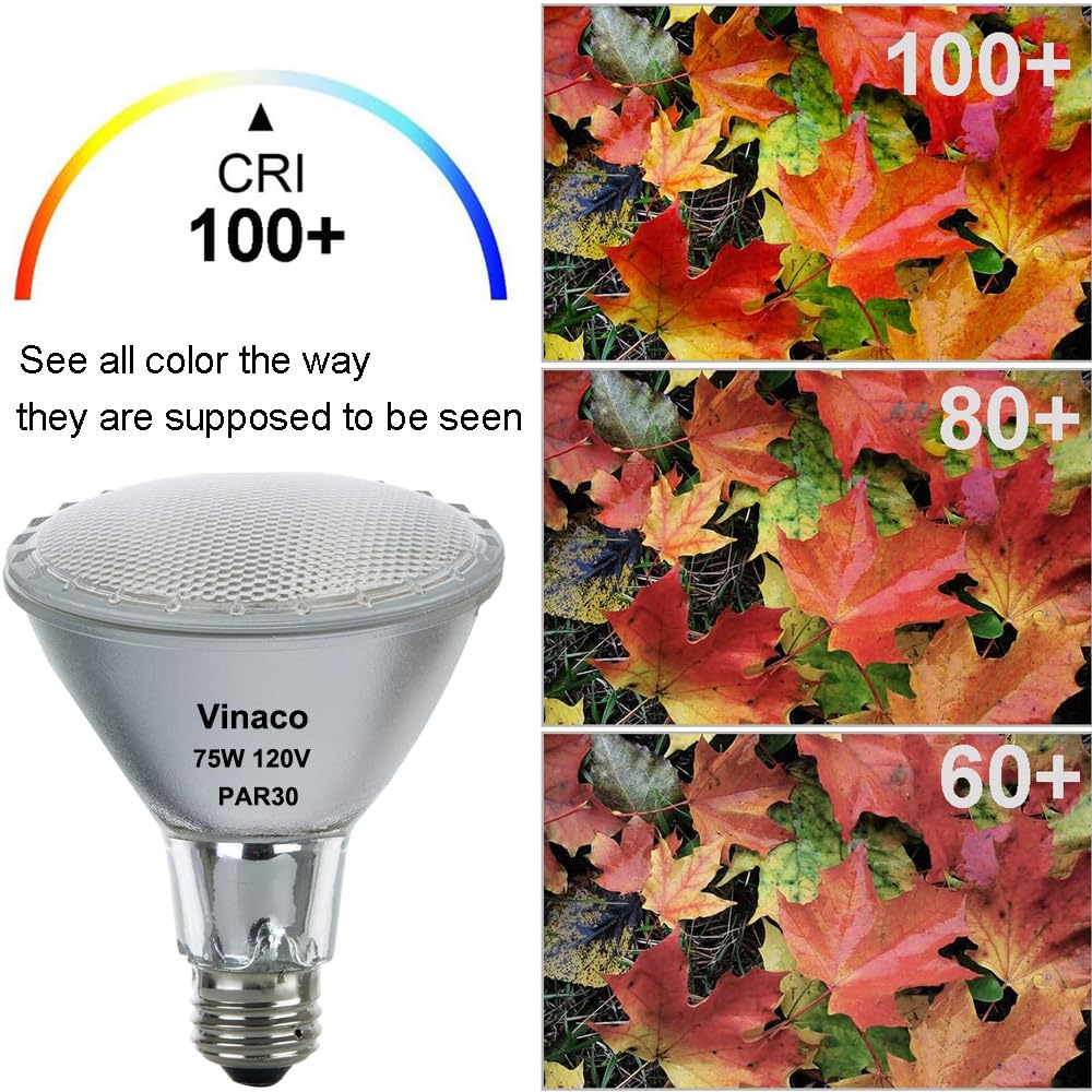 Vinaco Par30 Long Neck Halogen 75w, 6PCS PAR30s 75W 120V Flood Light Bulbs, Dimmable, High Efficiency& Long Lasting Life, E26 Base, 3000K Warm White, Great for Accent Lighting, Tracking Light