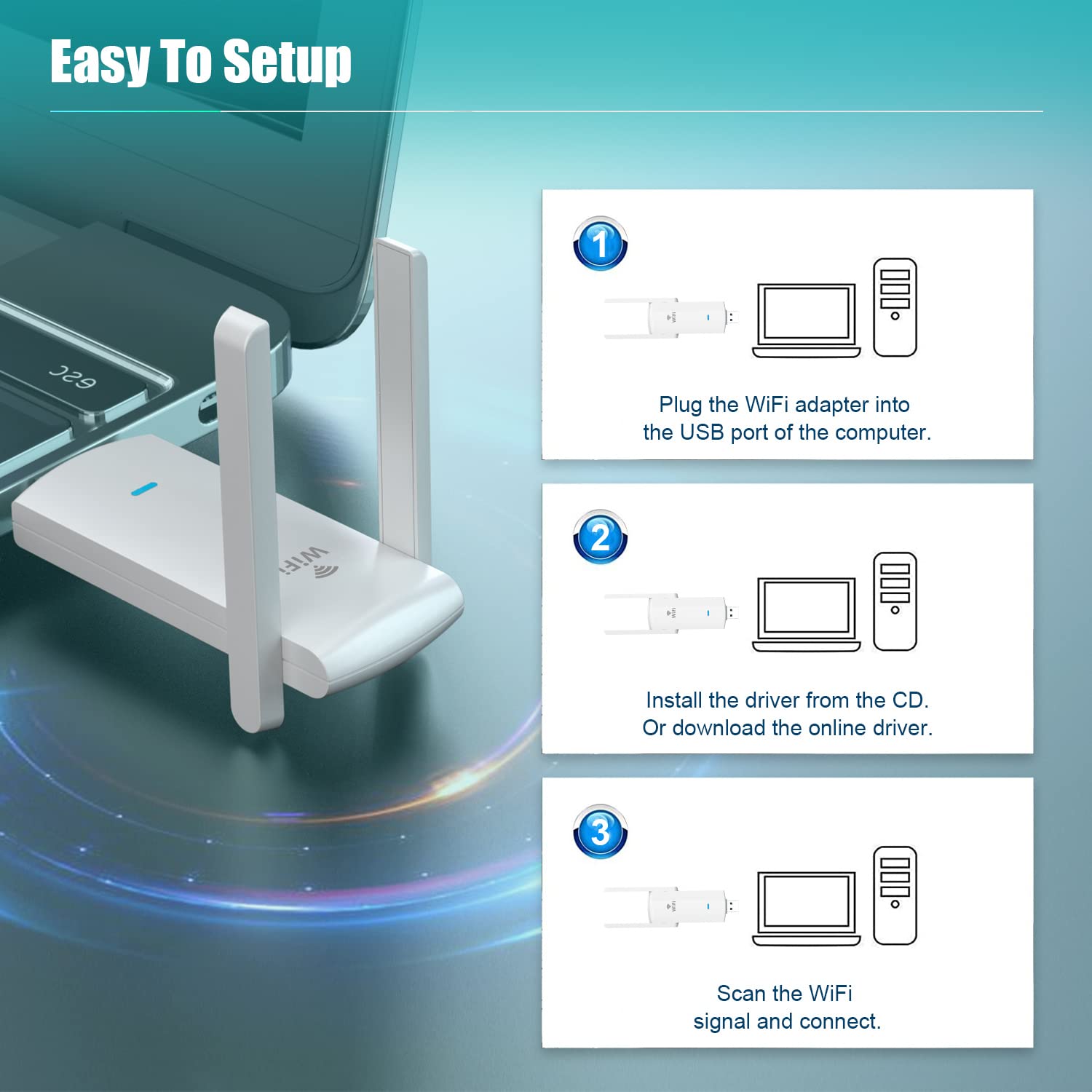 USB WiFi Adapter 1300Mbps USB 3.0 WiFi Dongle 802.11ac Dual Band Network Adapter for PC Desktop Laptop, Support Windows 11/10/8.1/8/7, Mac OS 10.9-10.15