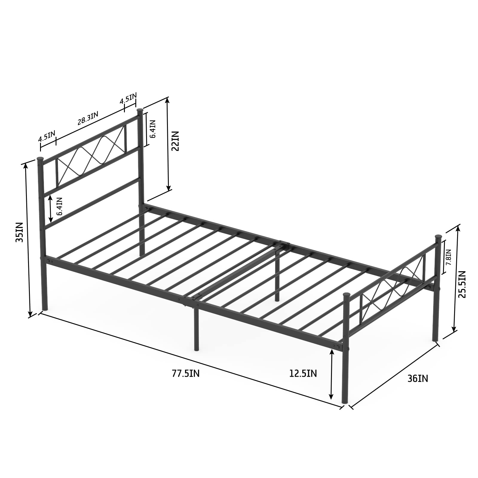 Weehom Metal Twin Bed Platform Frame Heavy Duty Steel Slat Under Bed Storage, Gold