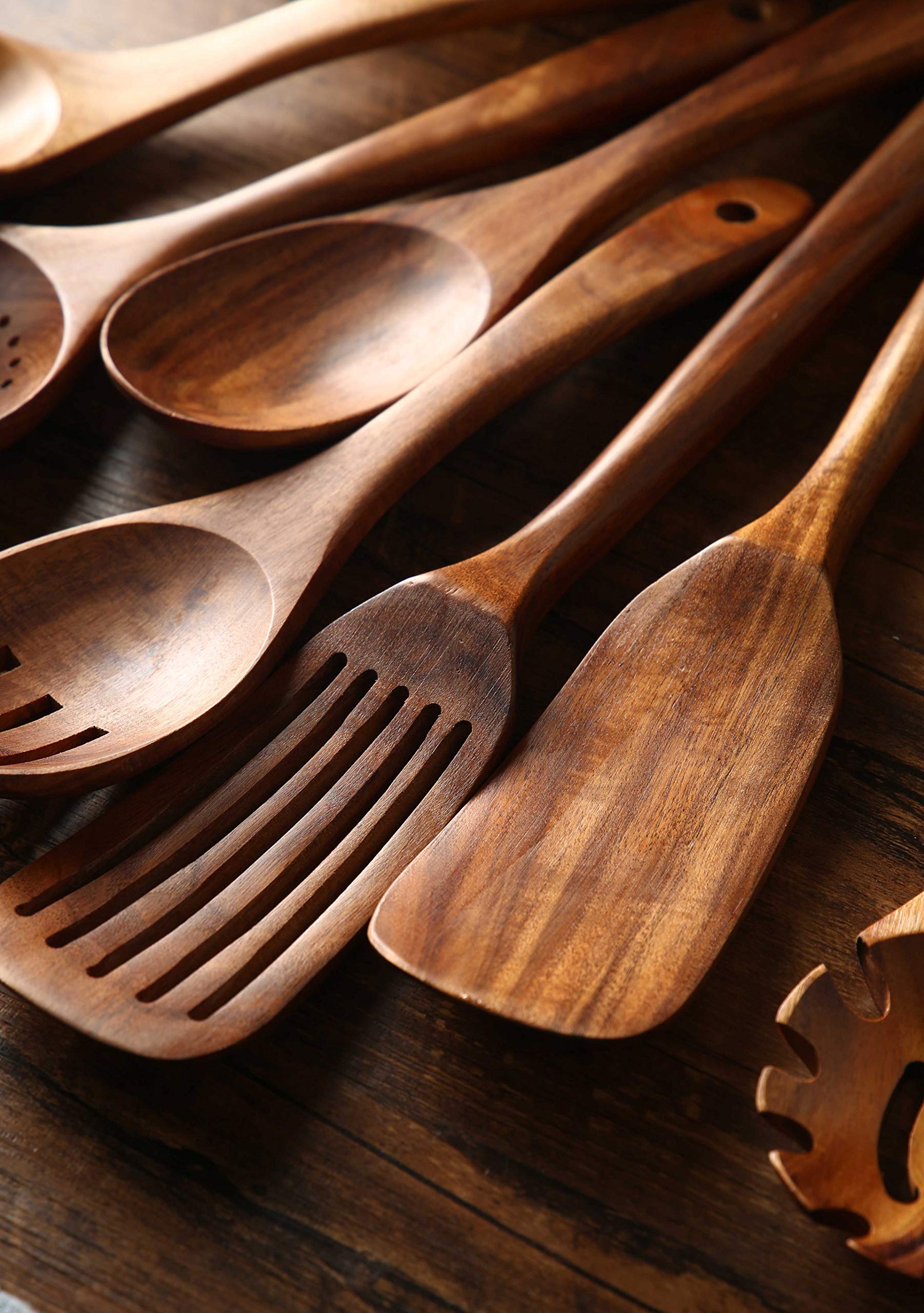 Wooden Kitchen Utensils set,NAYAHOSE Wooden Spoons for cooking Natural Teak Wood Kitchen Spatula Set for Cooking including Spoon Ladle Fork 7 Pack