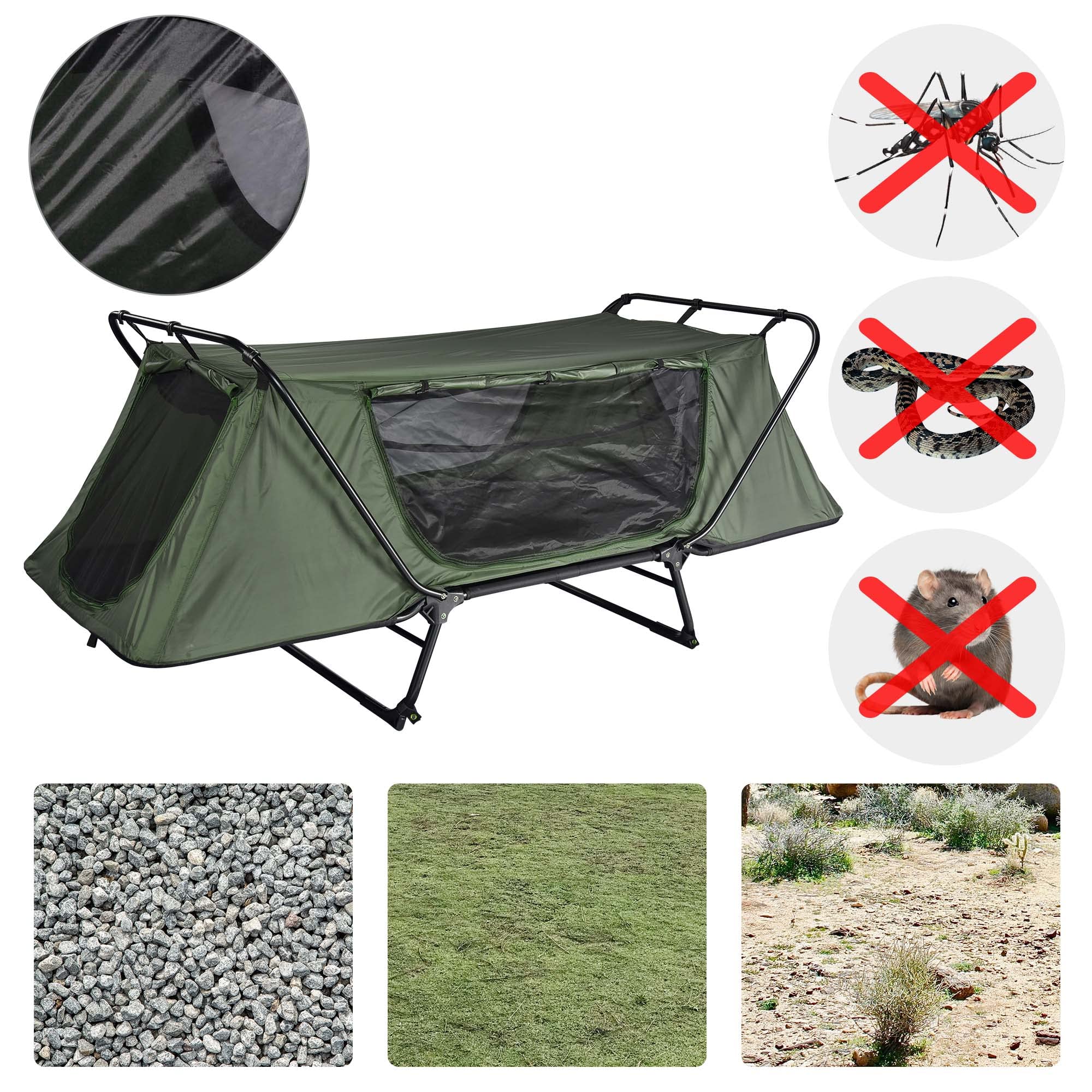 Yescom Single Tent Cot Folding Cot Tent with Rain Fly Bag Portable Waterproof Bed Sturdy Tent Cots for Outdoor, Camping, Hiking - Green