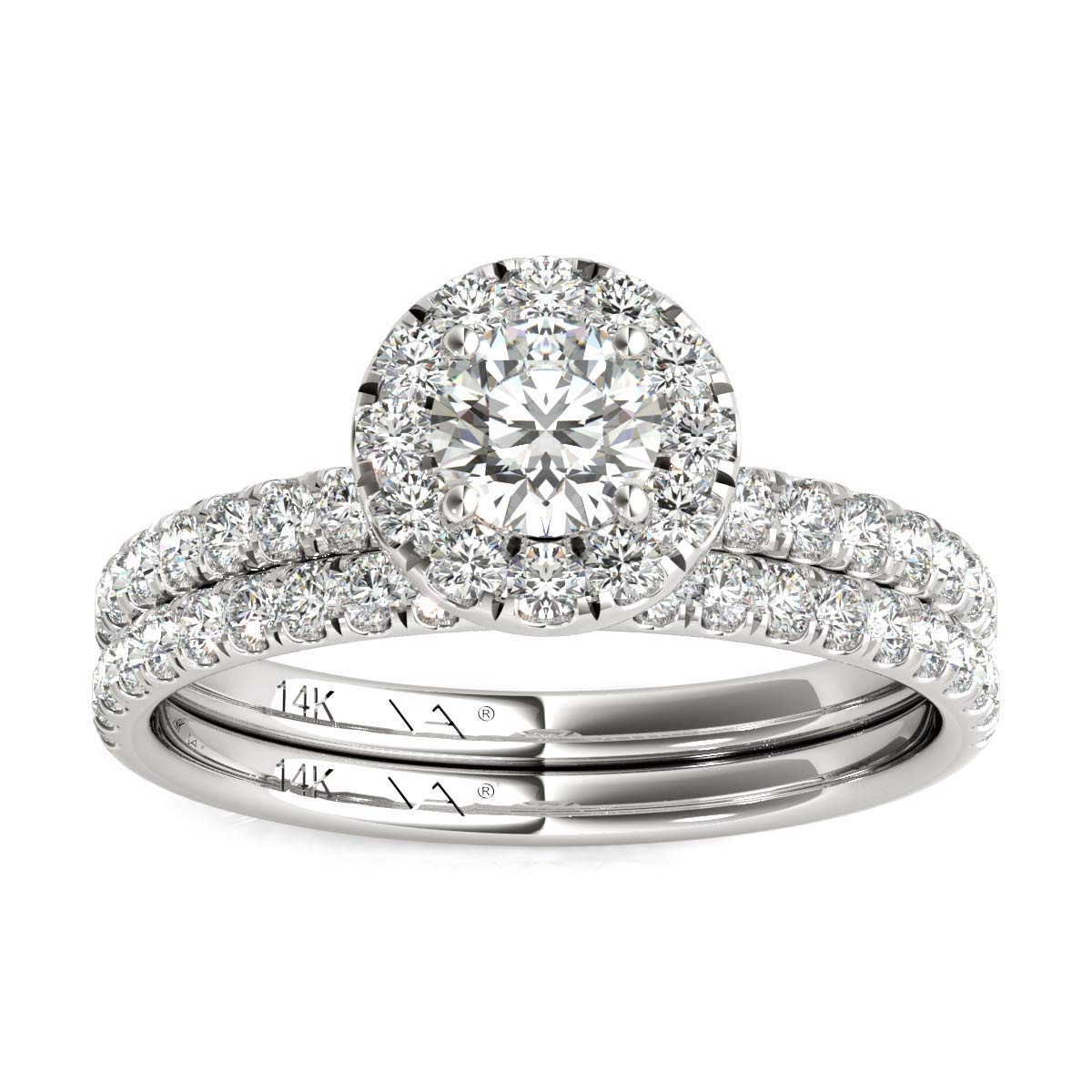 VAARYA Natural Diamonds Wedding Ring Bridal Set AGS Certified 14K White Gold 1.00 Ct. tw. GH/SI2-I1