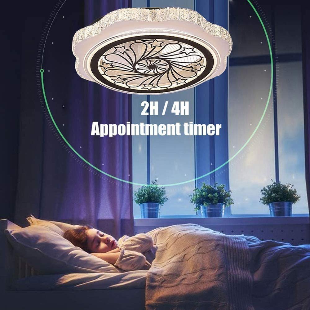 ZRWZZ Fan Light, Modern Invisible Bedroom Fan Lamp, Ceiling Fan with LED Lighting, Ultra-Silent 64W Dimmable Crystal Ceiling Light