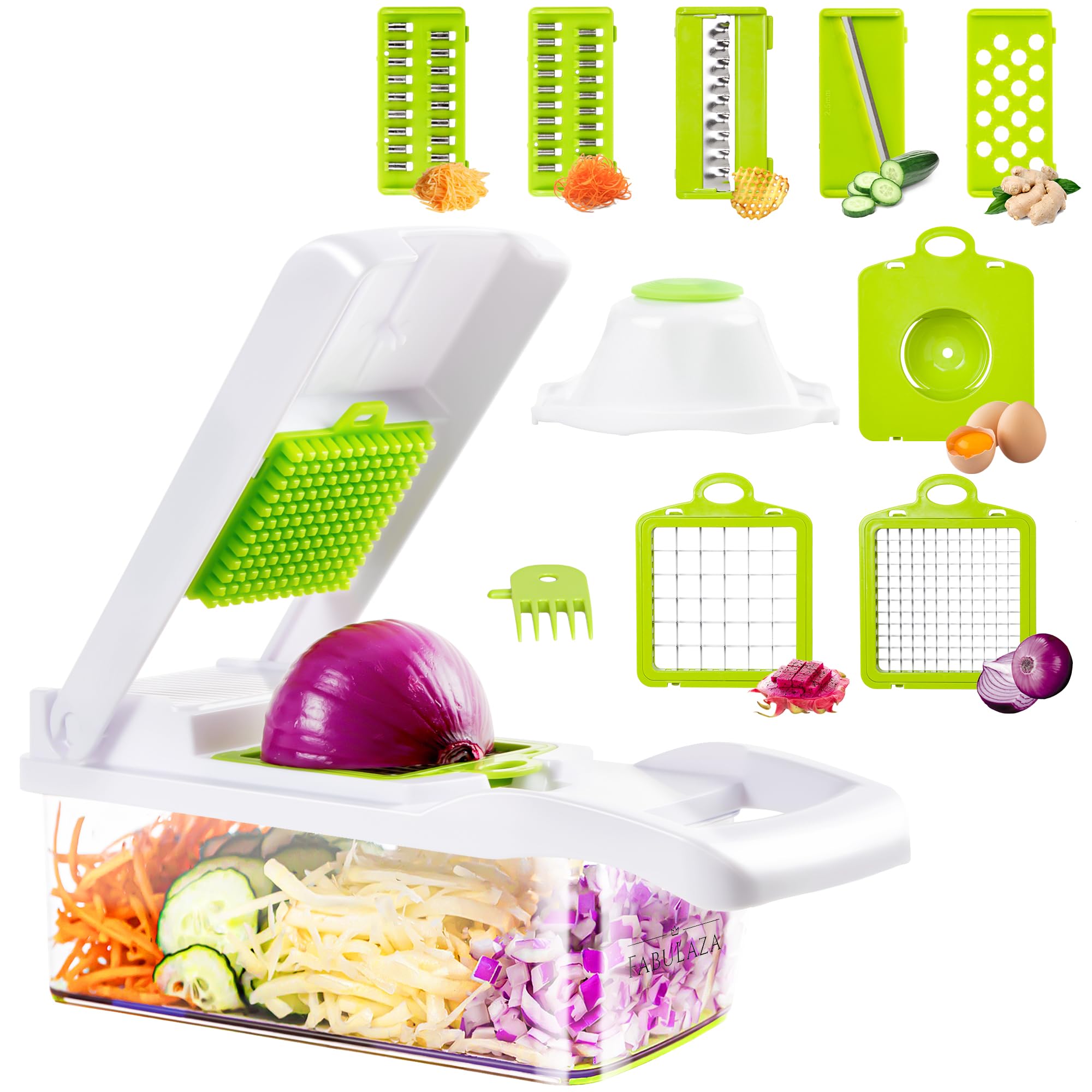 Vegetable Chopper, 15 in1 Vegetable Slicer Onion Mincer Cutter, Dicer Egg Slicer, Mandoline Slicer, Onion Cheese Fruit Cutter, Grape Vegetable Dicer, Food Processor Kitchen Gadget with Container