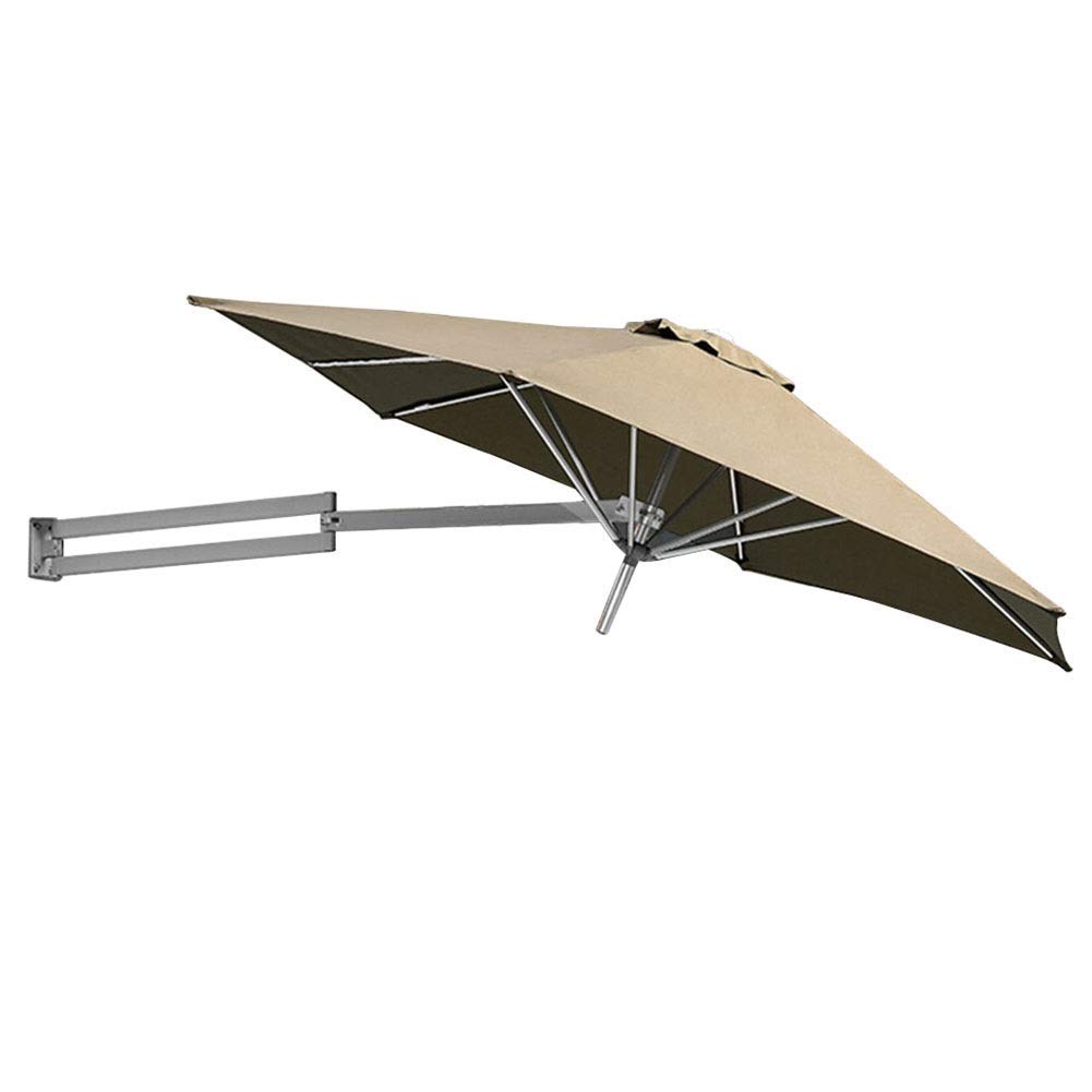WooDeY Khaki Wall-Mounted with Metal Pole - Outdoor Garden Patio Wall Mount Sunshade Umbrella 8ft / 250cm