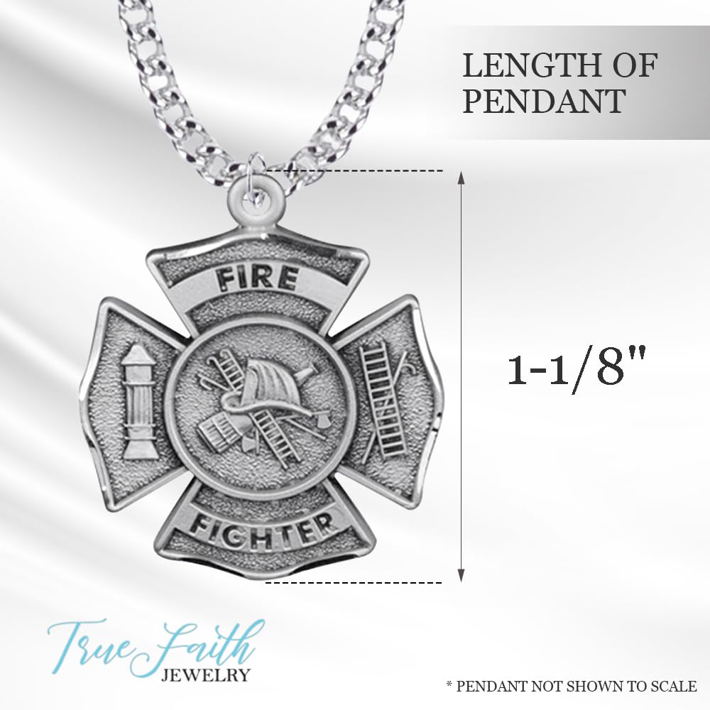 TrueFaithJewelry Sterling Silver St Florian Fire Fighter Shield Medal Patron Saint Pendant Necklace, 1 Inch