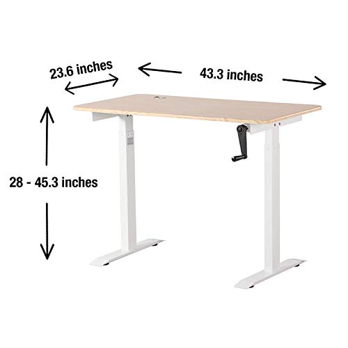 UNICOO - Crank Adjustable Height Standing Desk, Adjustable Sit to Stand up Desk,Home Office Table, Computer Table, Portable Writing Desk, Study Table (Light Oak Top/White Frame - NTCSET-01-LOW)