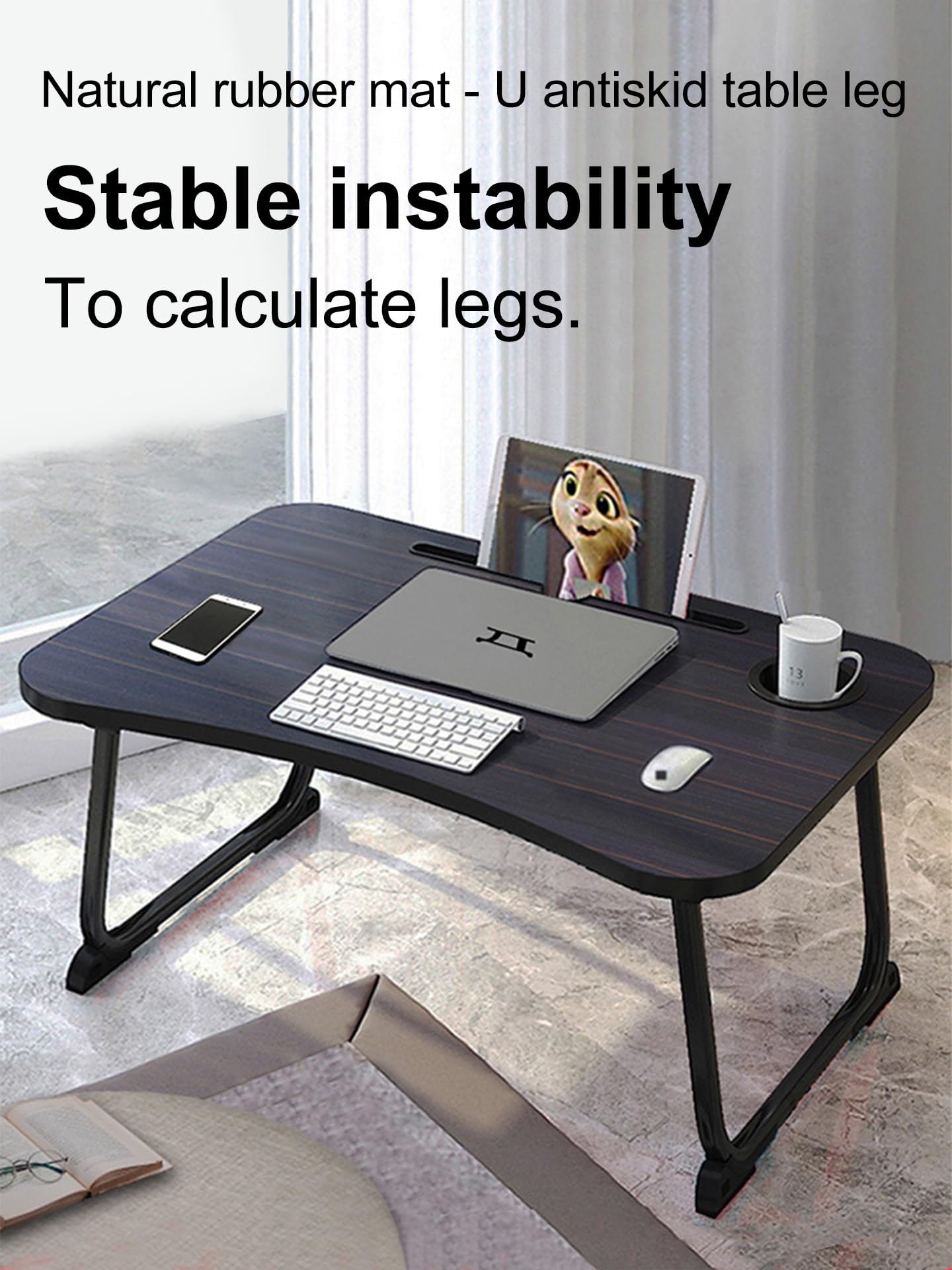 veimisecrts Laptop Lap Desk, Folding Table with Built-in Storage and Cup Holder,Lap Tray for Working, Studying and Leisure, Fits up to 23.6 inch Laptops