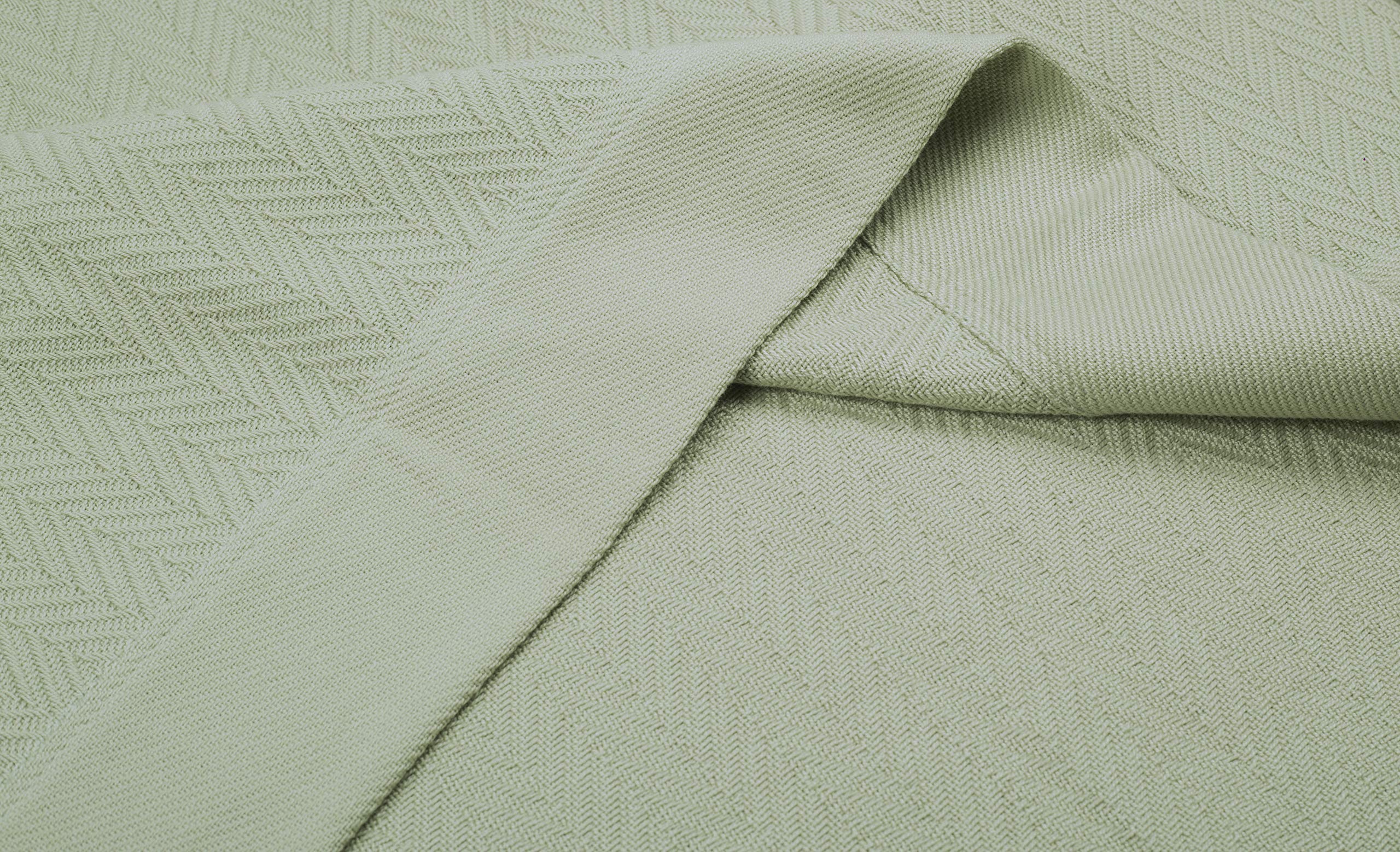 Threadmill Luxury Cotton King Size Blanket | All-Season Cozy Cotton Blankets for King Size Bed | Herringbone Soft Lightweight Fall Thermal Blanket fits California King Size Bed 106 x 92 | Sage Green