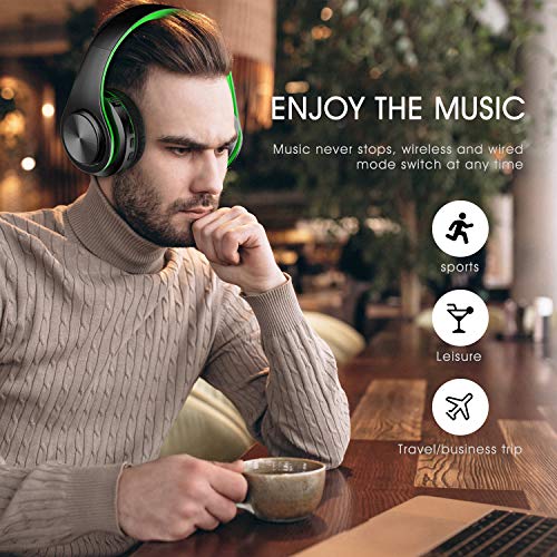 Viwind Bluetooth Wireless Headphones Over Ear with Mic,Foldable Noise Cancelling Headset for Travel Work TV PC Android Cellphone 【Hi-Fi Stereo &Comfortable Earpads】-Green