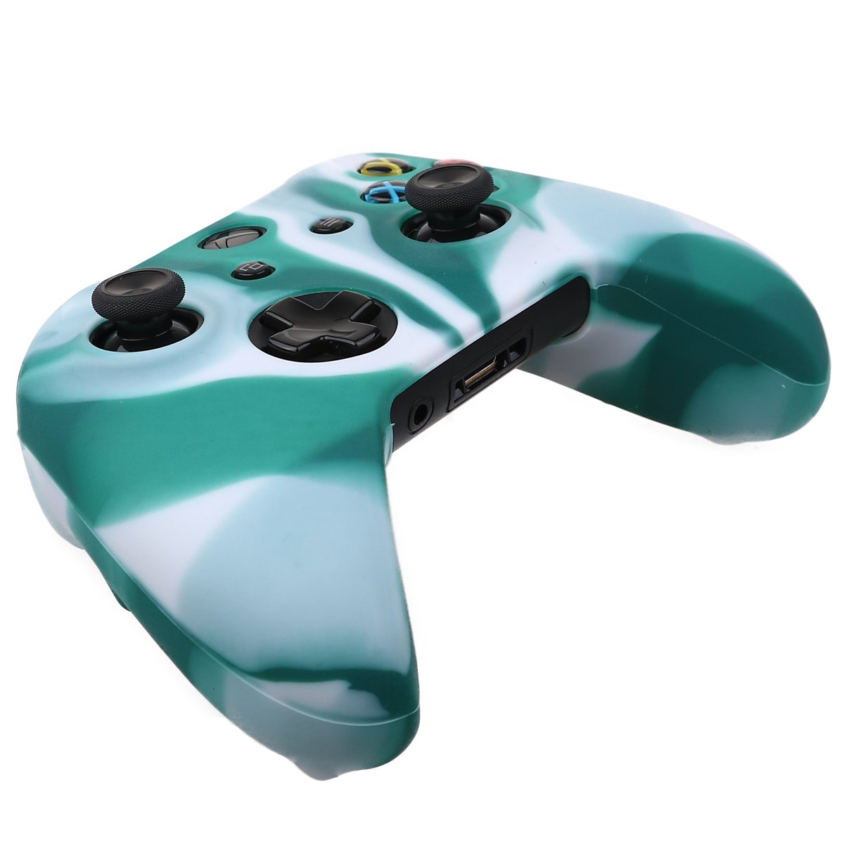 YoRHa Silicone Cover Skin Case for Microsoft Xbox One X & Xbox One S Controller x 1(White Green) with Pro Thumb Grips 8 Pieces