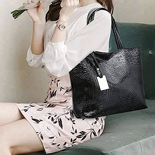 Womens Crocodile Large Tote Handbag Purse Shoulder Bag Travel Satchel Handbag (Pink)