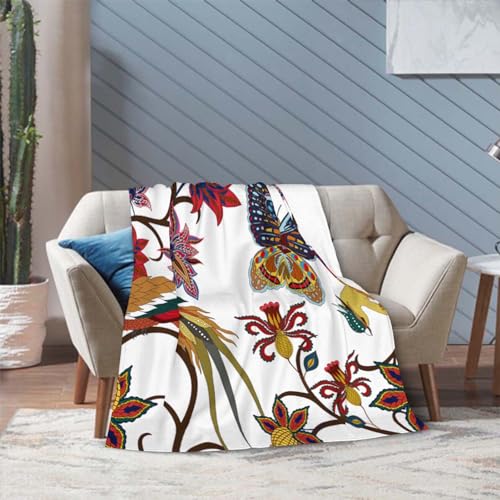 Throw Blanket 40x50 Inch,Oriental Beautiful Flowers Bird Flannel Soft Cozy Fluffy Throw Blankets and Warm Throws for Adults in Couch Sofa Bed 50x40 Inch