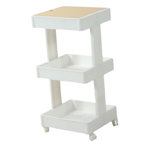 ZYLLZY Rooling Cart, 3 Tier Rolling Shelves Variable Lockable Casters Versatile Mobile Organizer with Lid, Rolling Storage Rack for Office, Home, Kitchen, Bedroom Bathroom