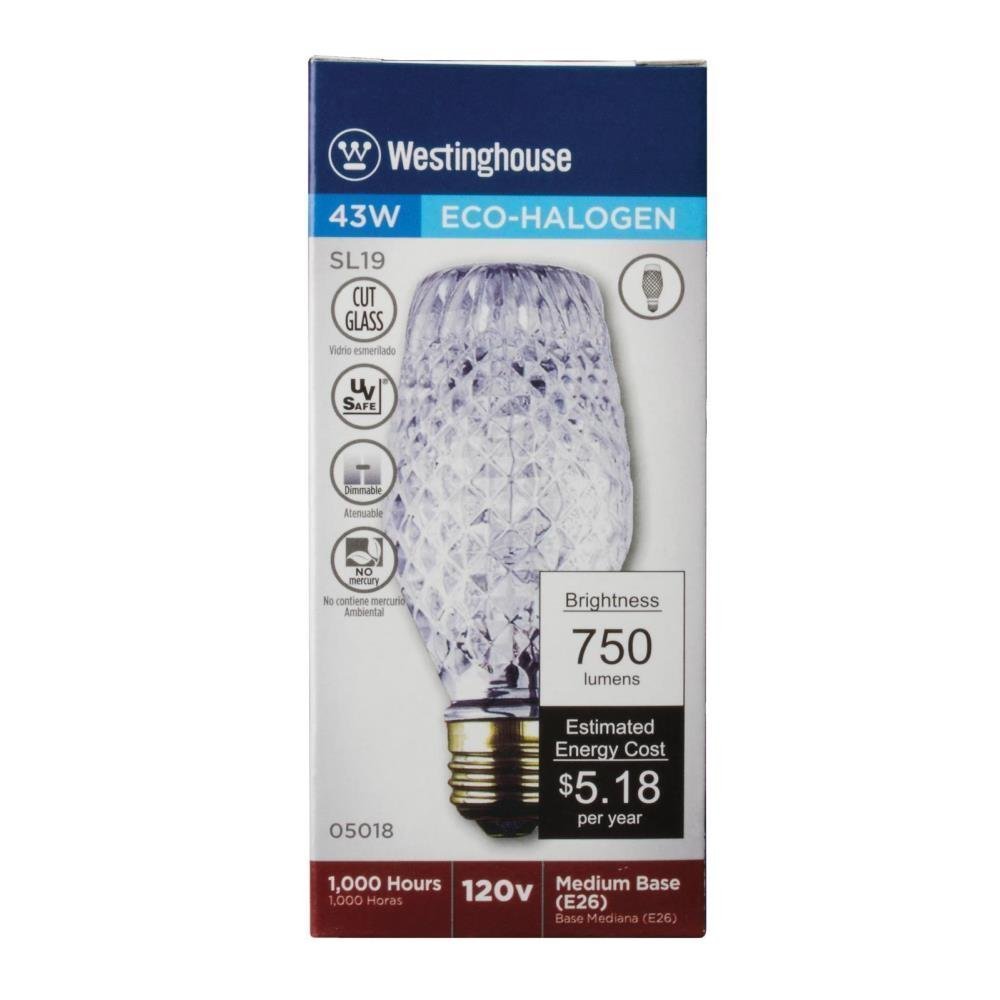 Westinghouse 0501800 43W SL19 Halogen Cut Glass Light Bulb with Medium Base (6 Pack)