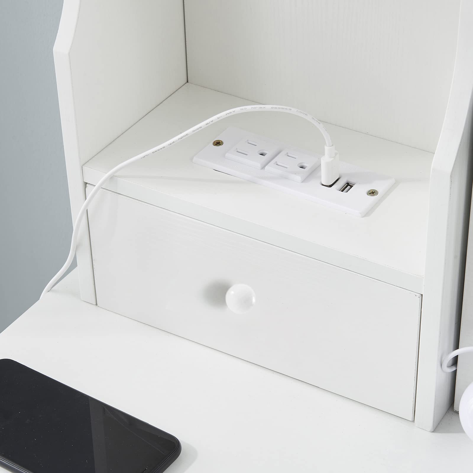 Vanity Set Makeup Dressing Table with Light and Mirror, Cushioned Stool for Bedroom, Dressing Desk for Girls Women, Vanity Desk with 6 Drawers, White