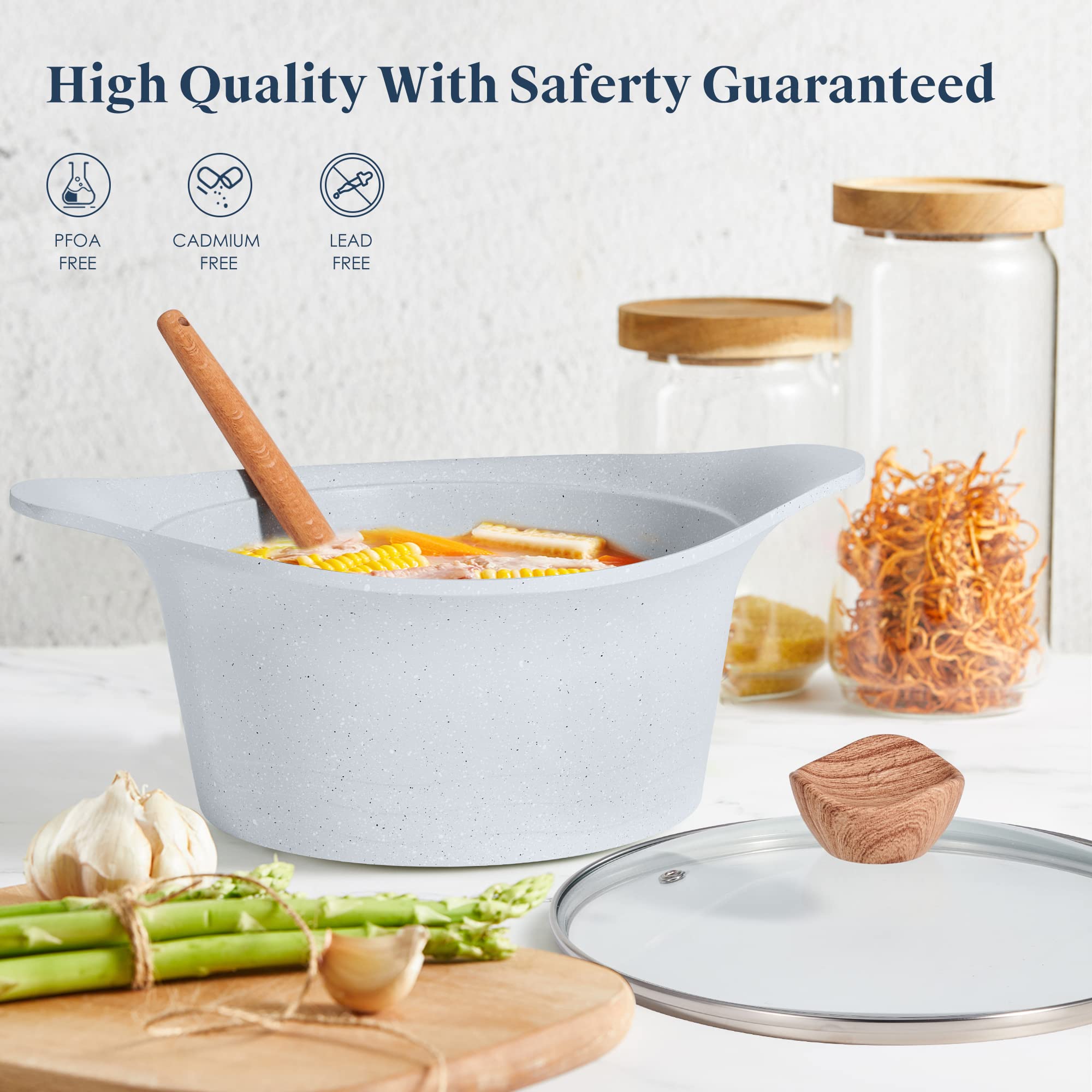 YIIFEEO Pans and Pots Set Nonstick, Granite Cookware Set, Non Stick Induction Cookware sets W/Frying Pans, Saucepan, Saucepot, Utensils, Kitchen Pans for Cooking Set for All Stoves (PFOS, PFOA Free)
