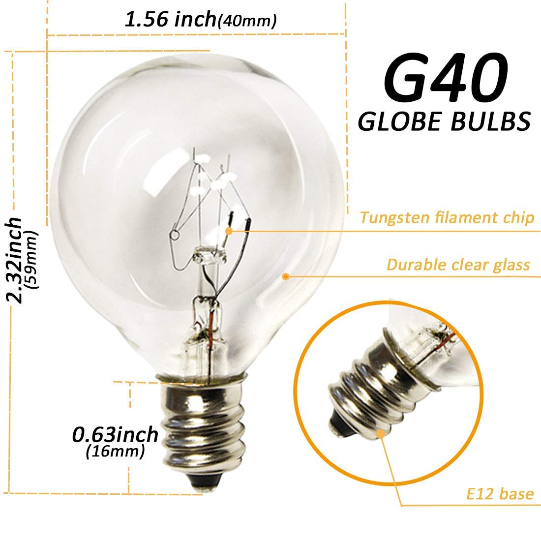 YiLighting G40 Globe Bulb 5W Incandescent Bulbs for Indoor Outdoor String Light Bulbs Replacement (10)