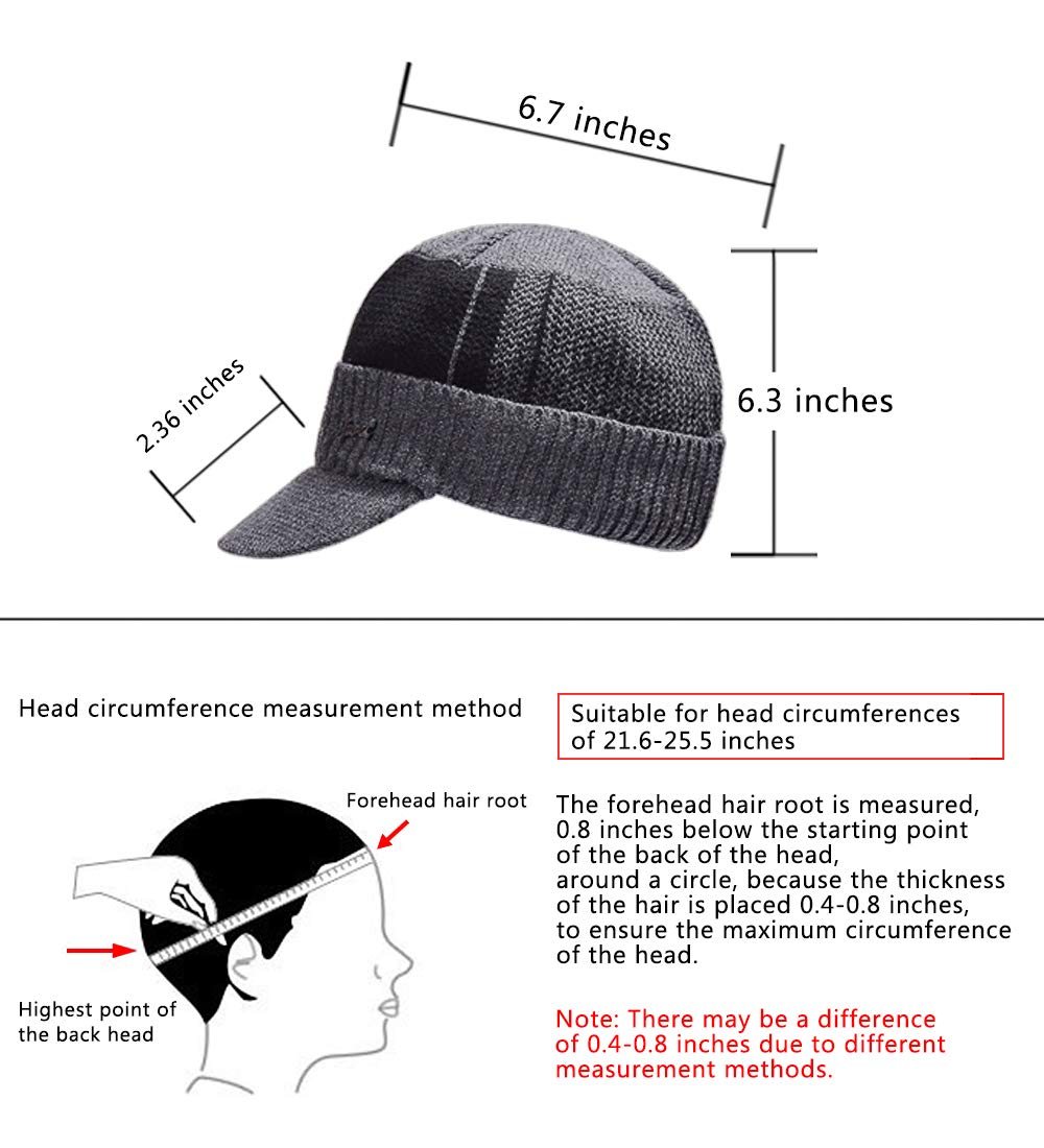 YOYEAH Men's Outdoor Newsboy Hat Winter Warm Thick Knit Beanie Cap Fleece Lined Skull Ski Cap with Visor Blue