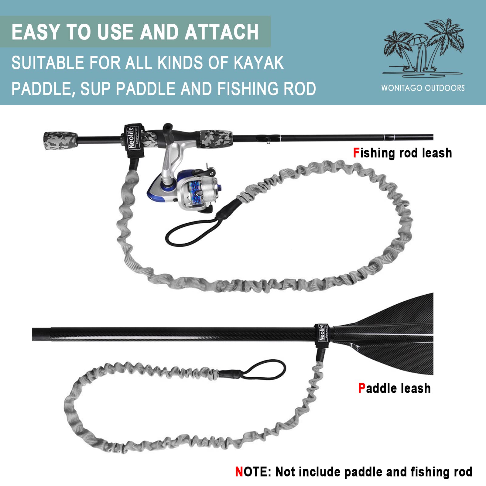 WONITAGO Stretchable Kayak Paddle Leash, Coiled Rod Leash Tool Lanyard for Kayak and SUP Paddles, Fishing Poles Rods,1 Pack