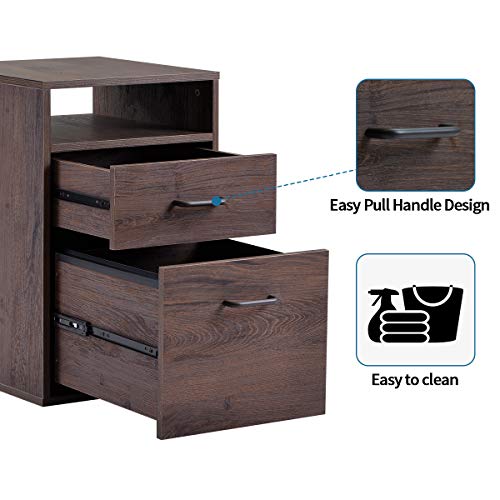 Vertical File Cabinet Wood Filing Storage Cabinet with 2 Drawers for Home Office -Walnut